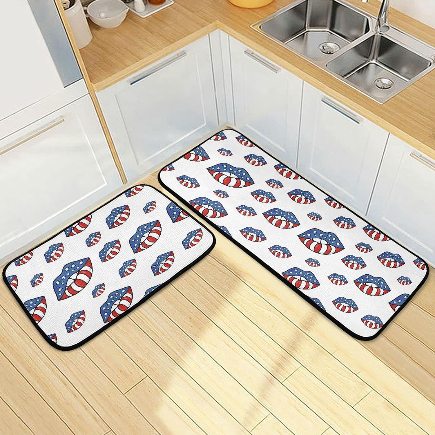SKYSONIC Lips Kiss American Kitchen Rugs Set of 2, Patriotic 4th July ...
