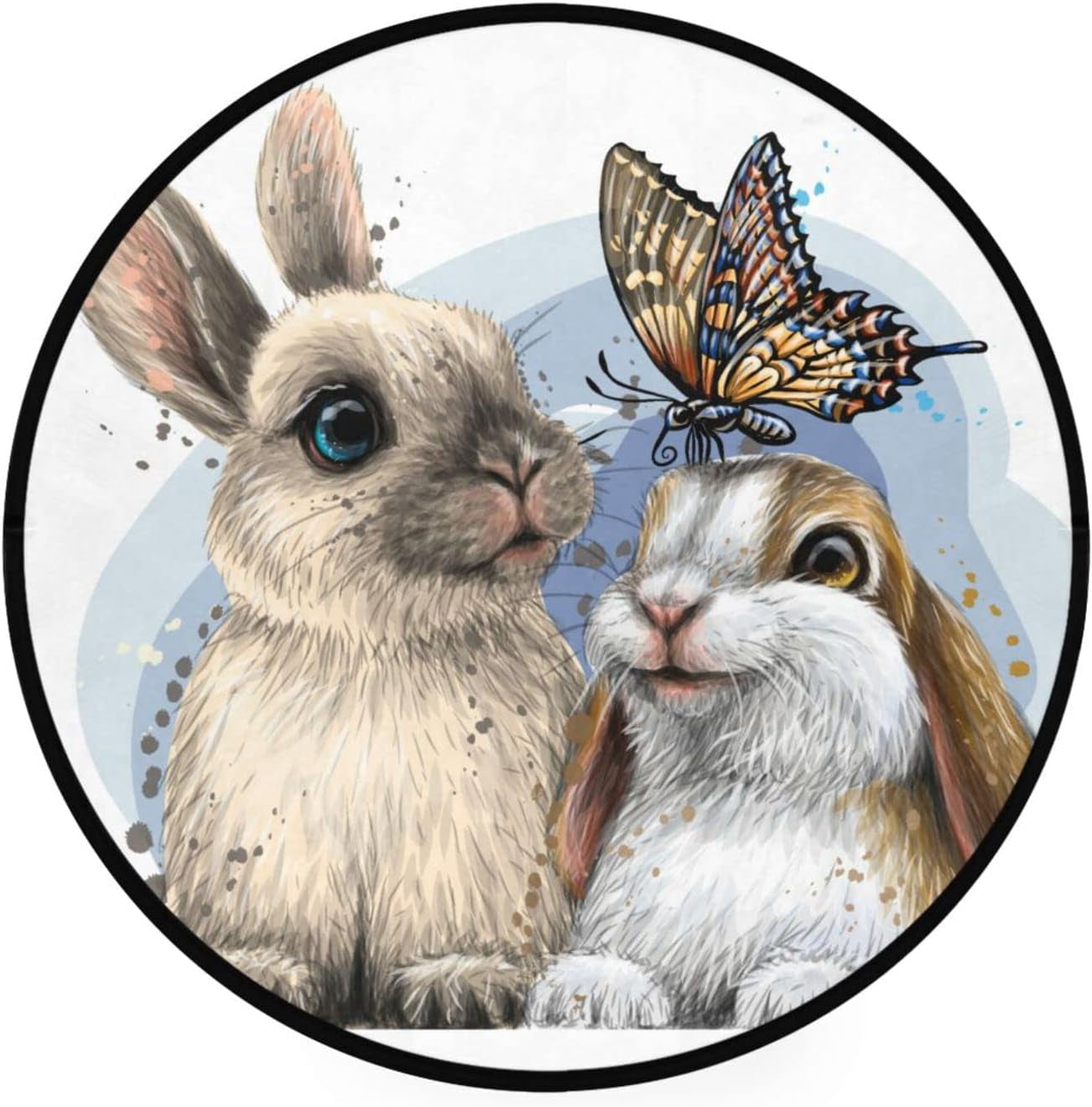 SKYSONIC Little Rabbits with ButterflyRound Area Rug Chair Couch Cover ...