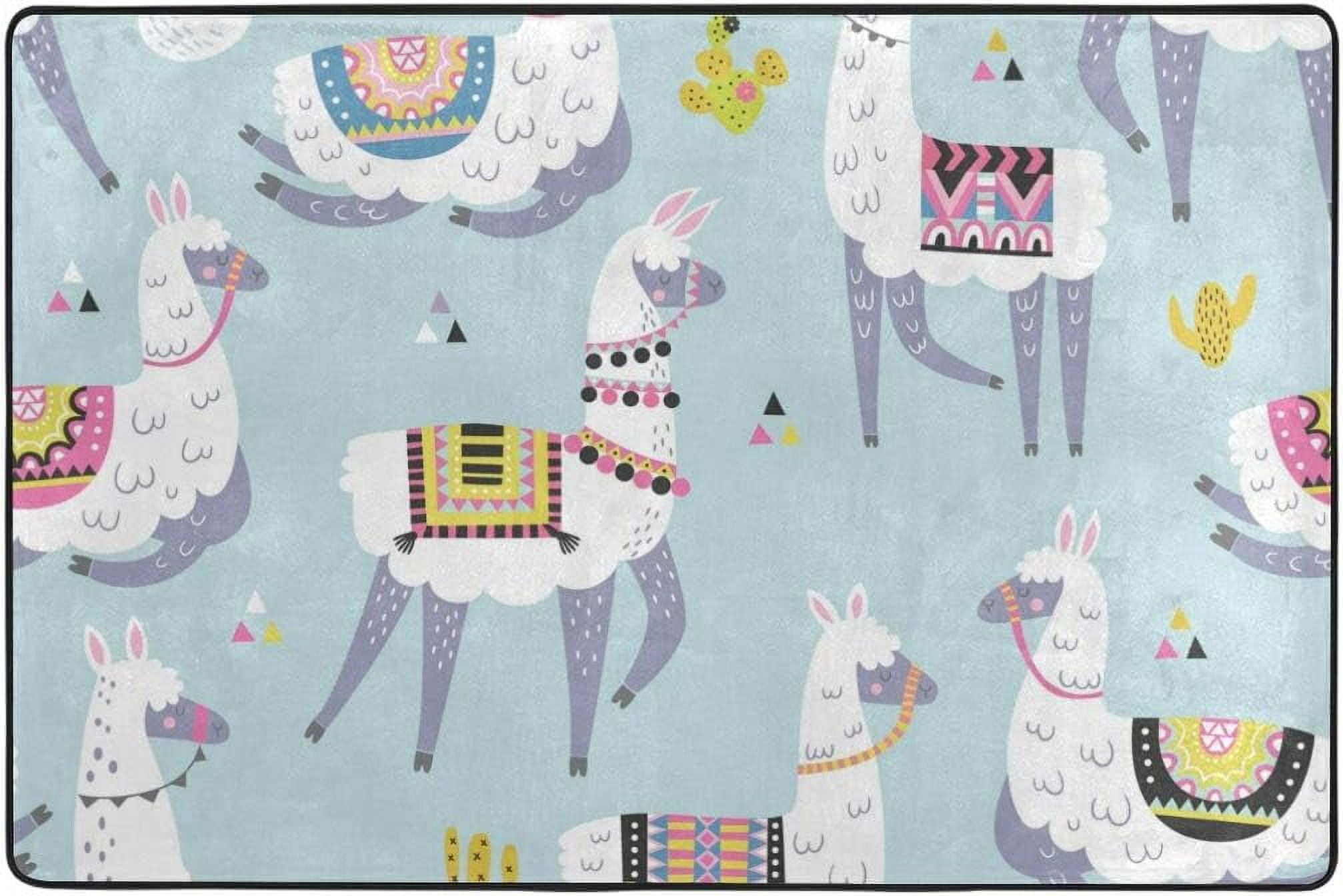 SKYSONIC Llama Cactus Pattern Area Rug Carpet for Living Room Bedroom ...