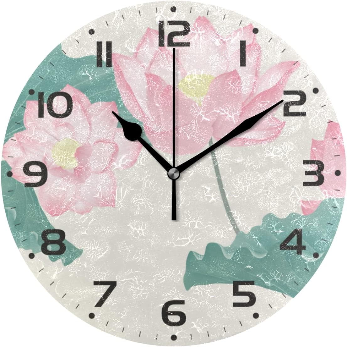 SKYSONIC Lotus Flower Wall Clock 10 Inch Silent Non Ticking Round Clock ...