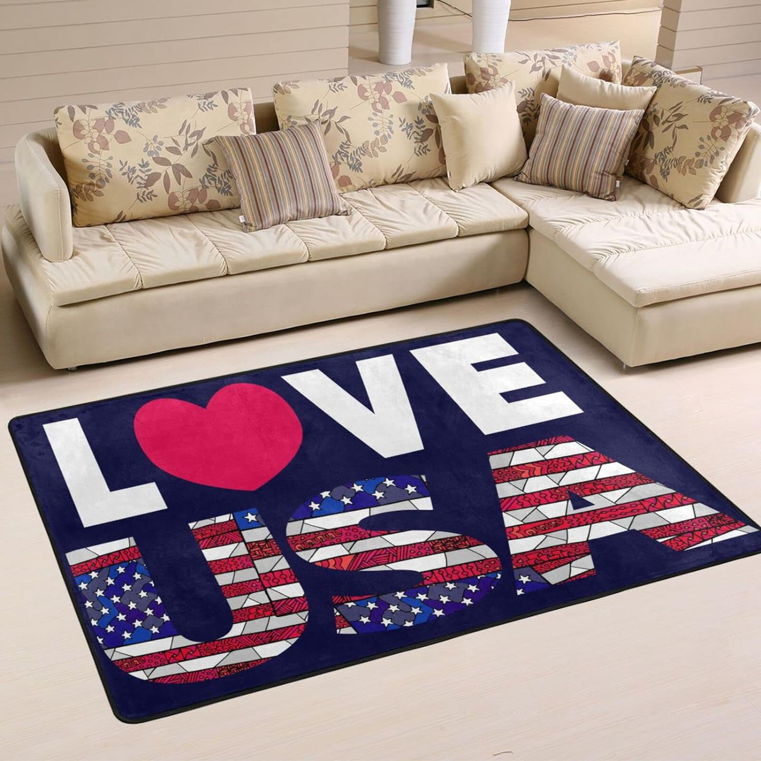 SKYSONIC Love USA American Flag Non-Slip Area Rug, Flag Day 4th July ...