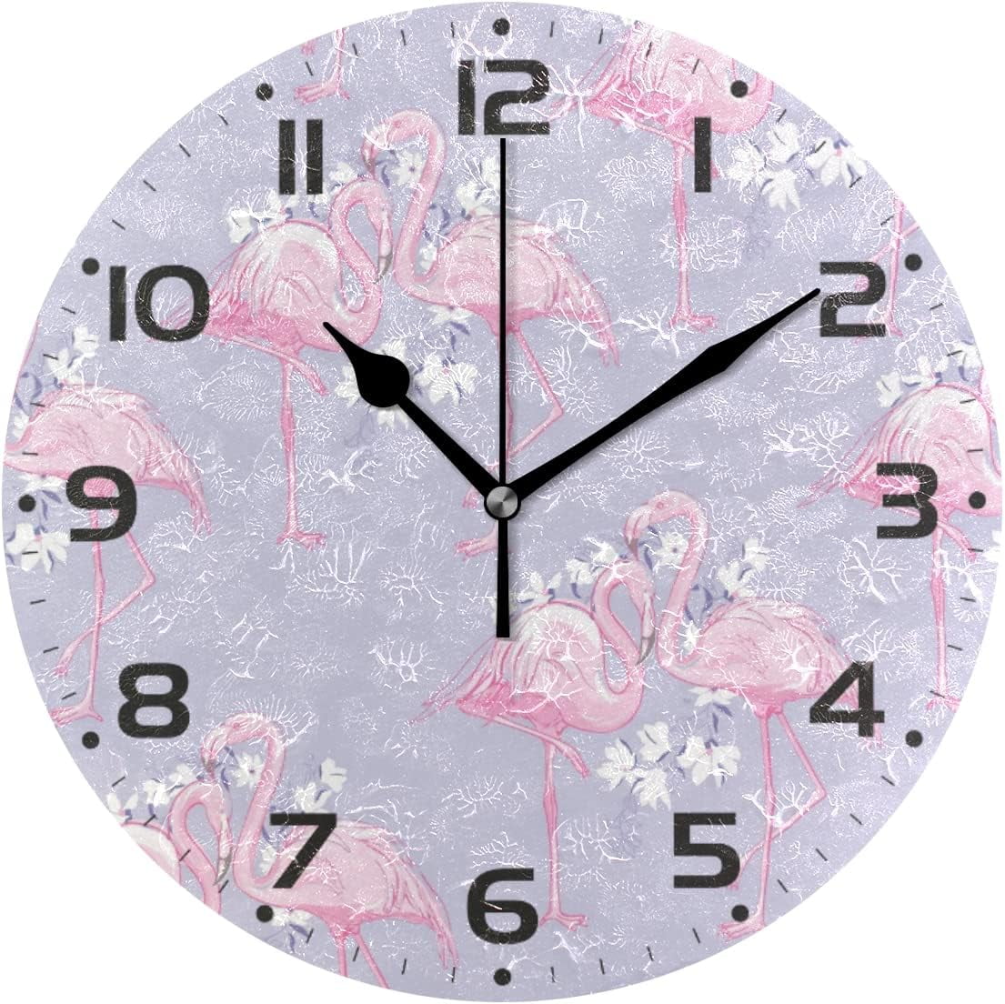 SKYSONIC Lovely Pink Flamingo Wall Clock 10 Inch Silent Non Ticking ...