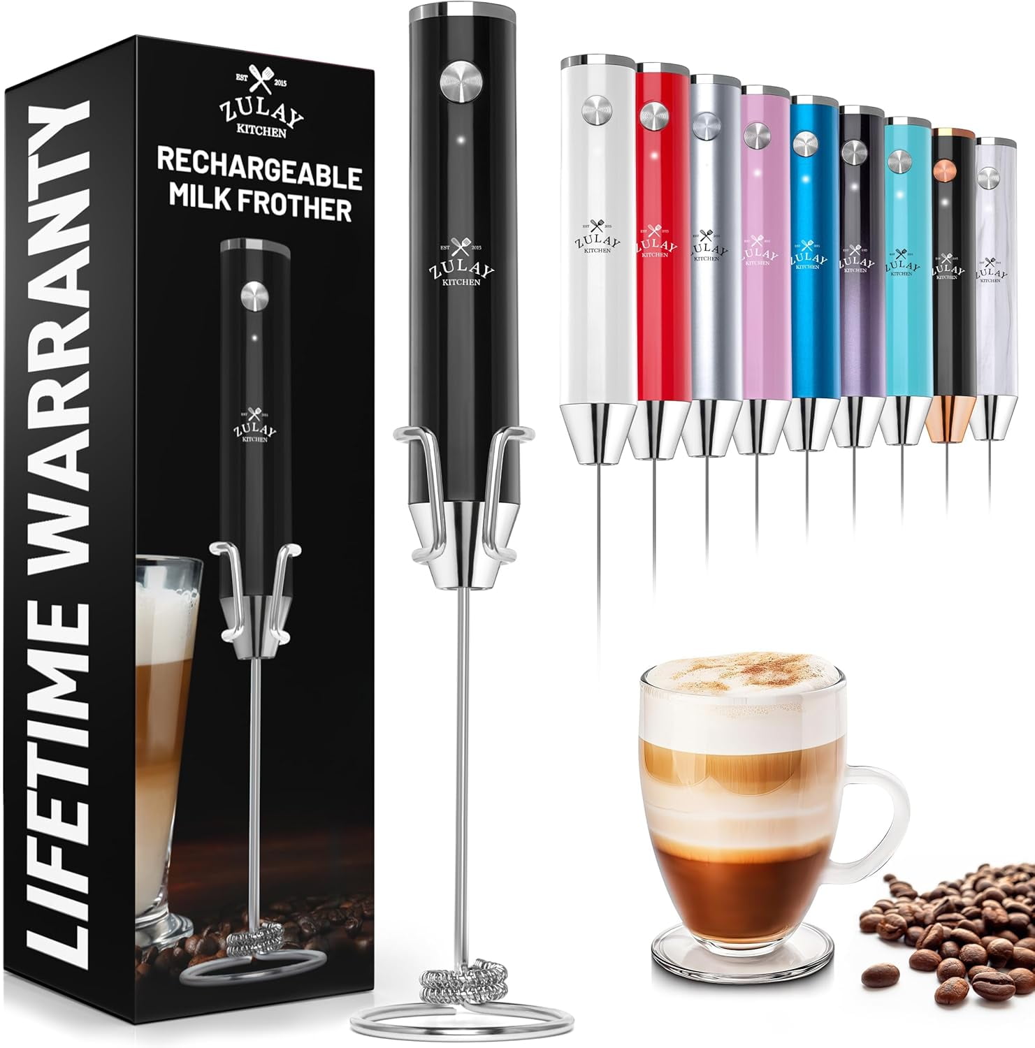 SKYSONIC Lux Rechargeable Milk Frother Handheld - Powerful 2-Speed ...