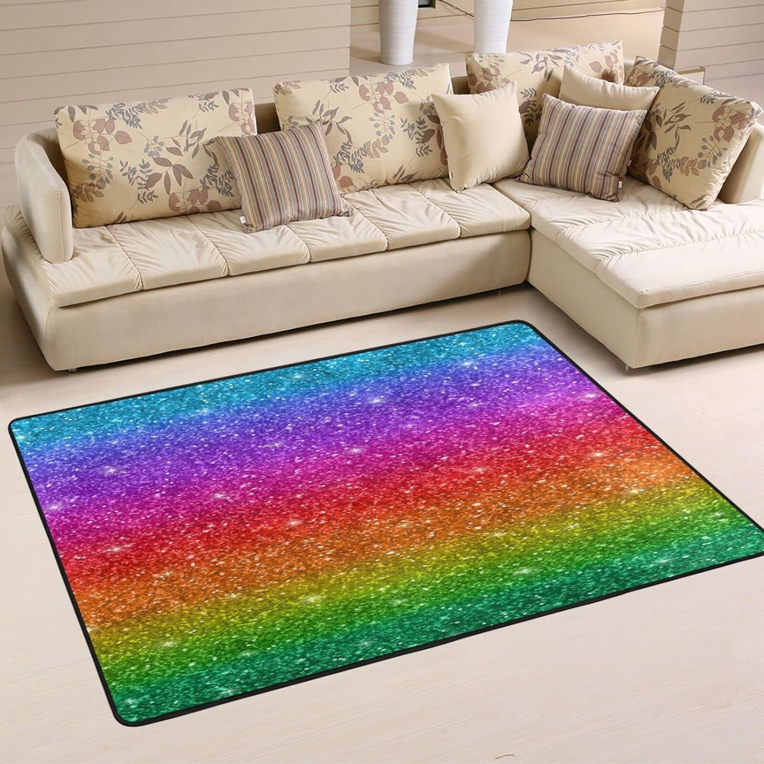 SKYSONIC Magic Bling Non-Slip Area Rug, Vertical Multicolored Glitter ...