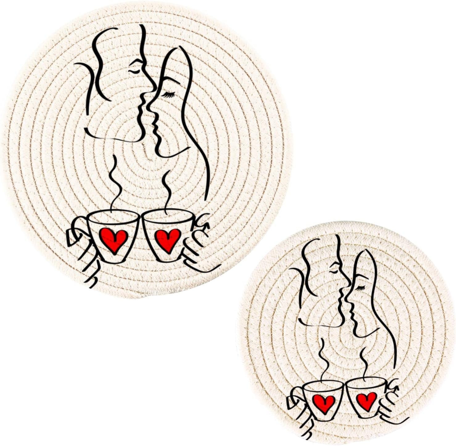 SKYSONIC Man and Woman During Coffee Time Trivet Pot Holder Set of ...