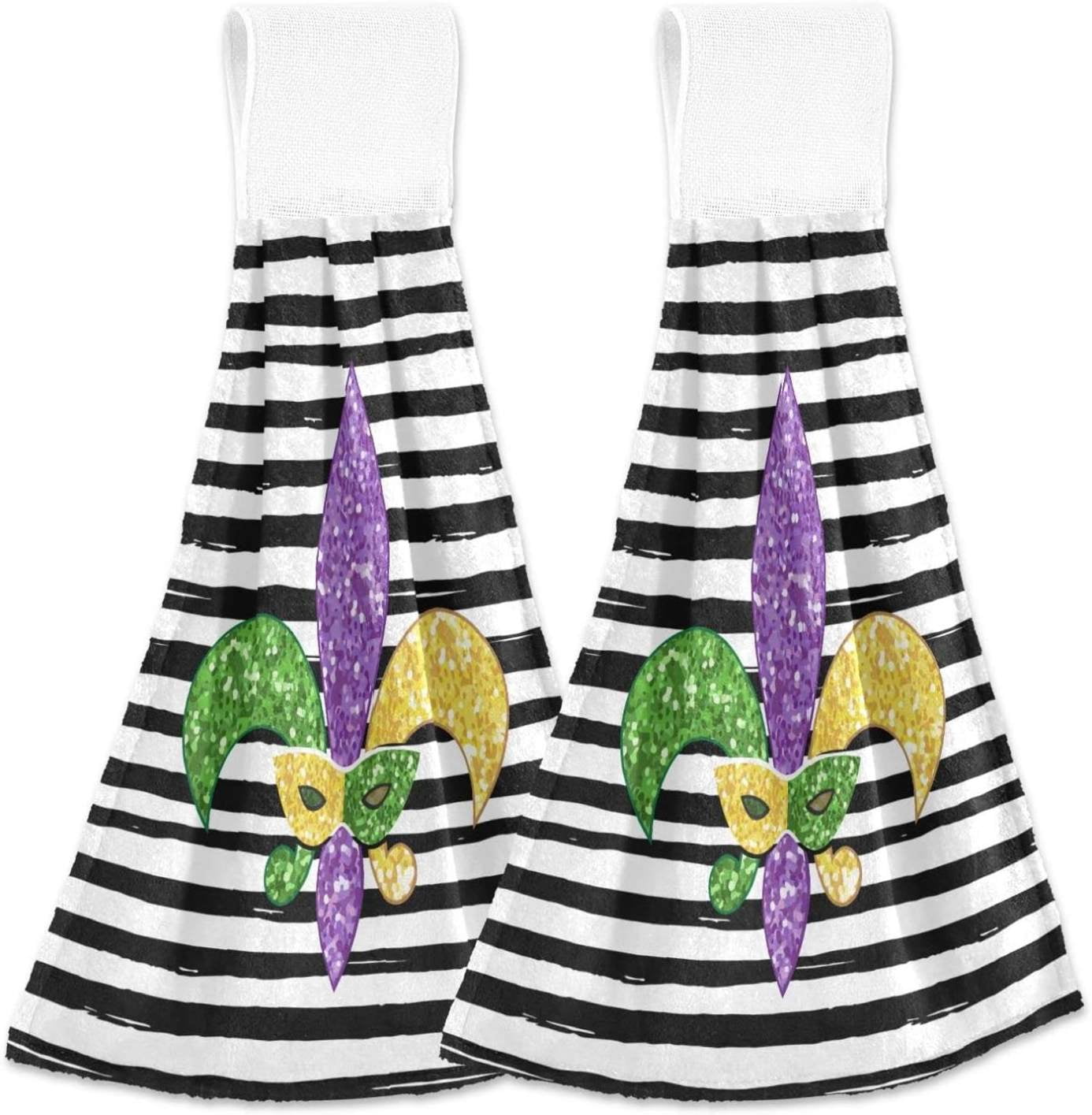 SKYSONIC Mardi Gras Fleur de Lis Hanging Hand Towels with Hanging Loop ...