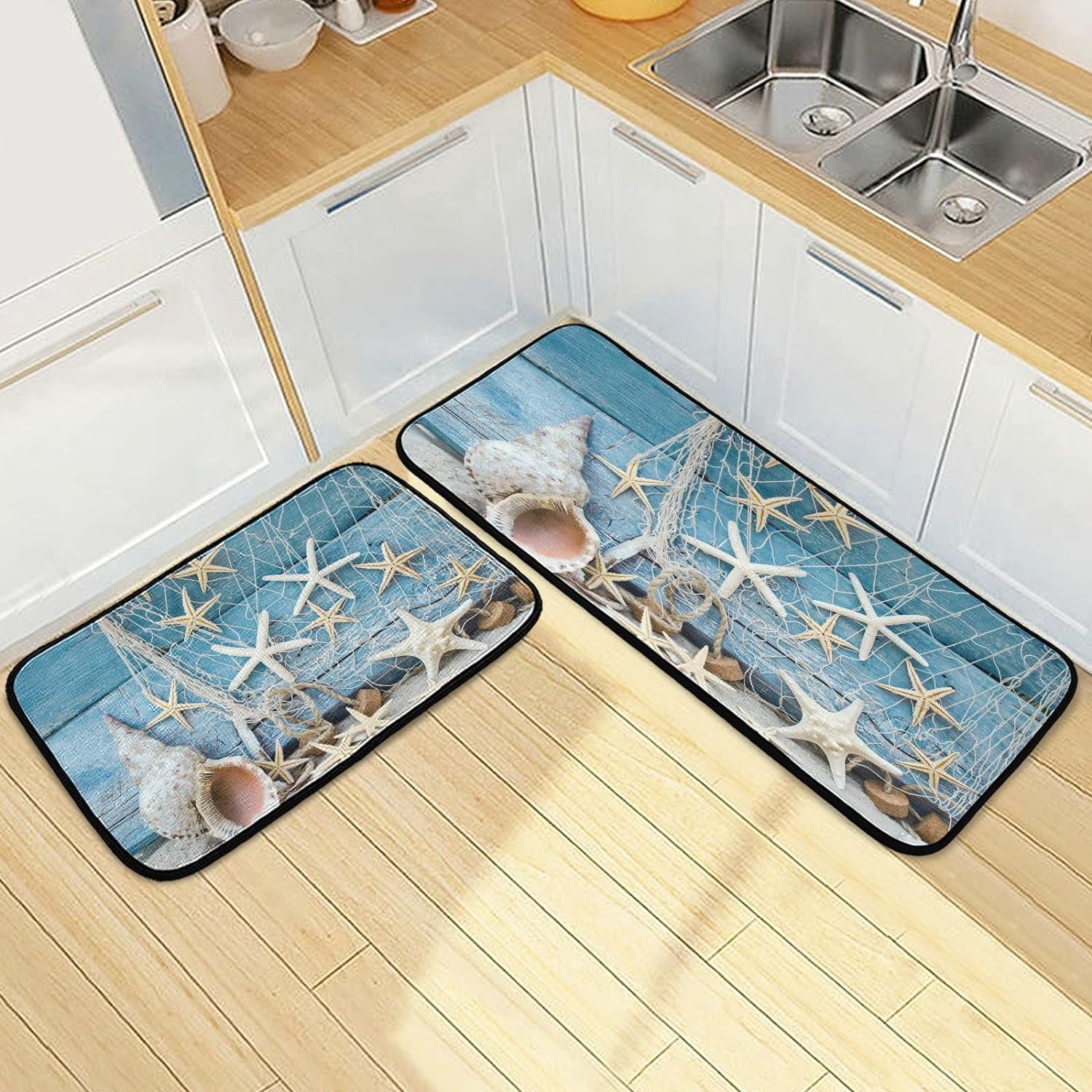 SKYSONIC Maritime Souvenir Beach Seashell Kitchen Mats and Rugs Rustic ...