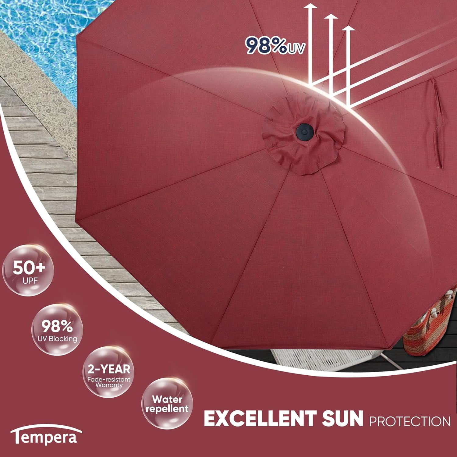 SKYSONIC Market Table Umbrella with Push Button and Crank, Large Sun Umbrella with Pole & Fade ...
