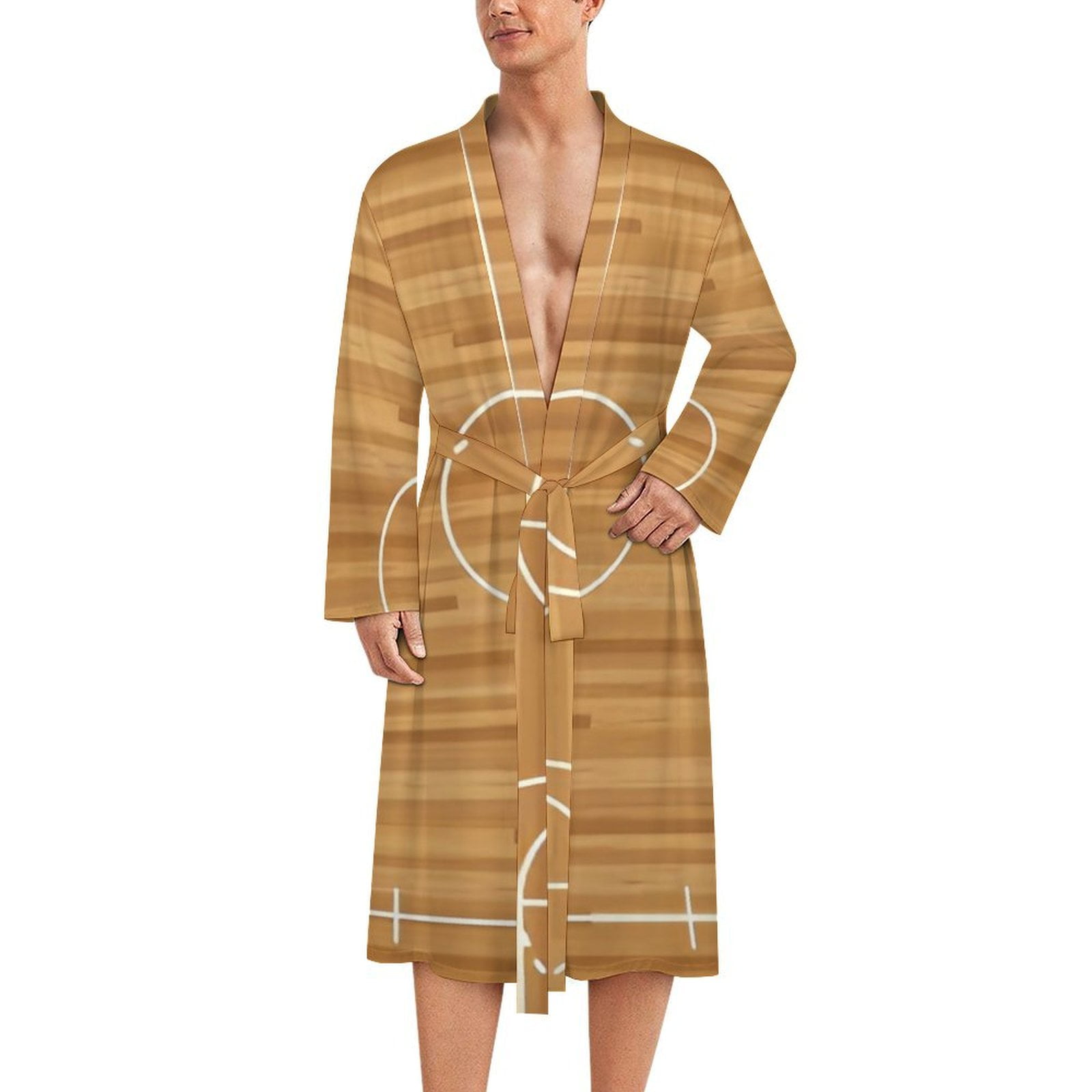 SKYSONIC Mens Robe Lightweight Kimono, Basketball Court Floor Line Wood ...
