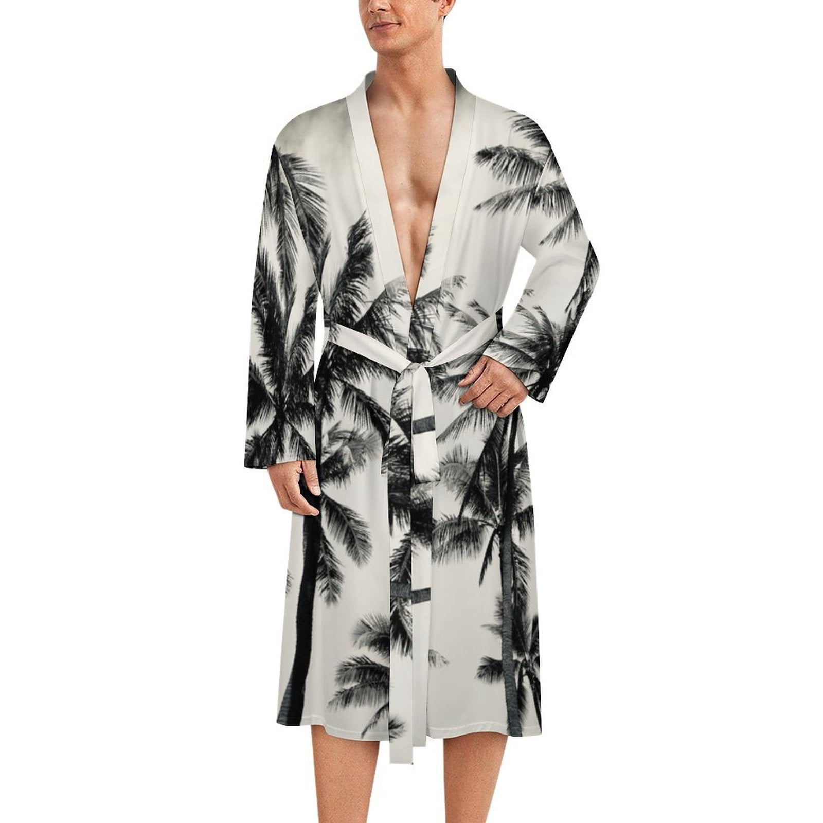 SKYSONIC Mens Robe Lightweight Kimono, Palm Tree Coconut Paradise ...