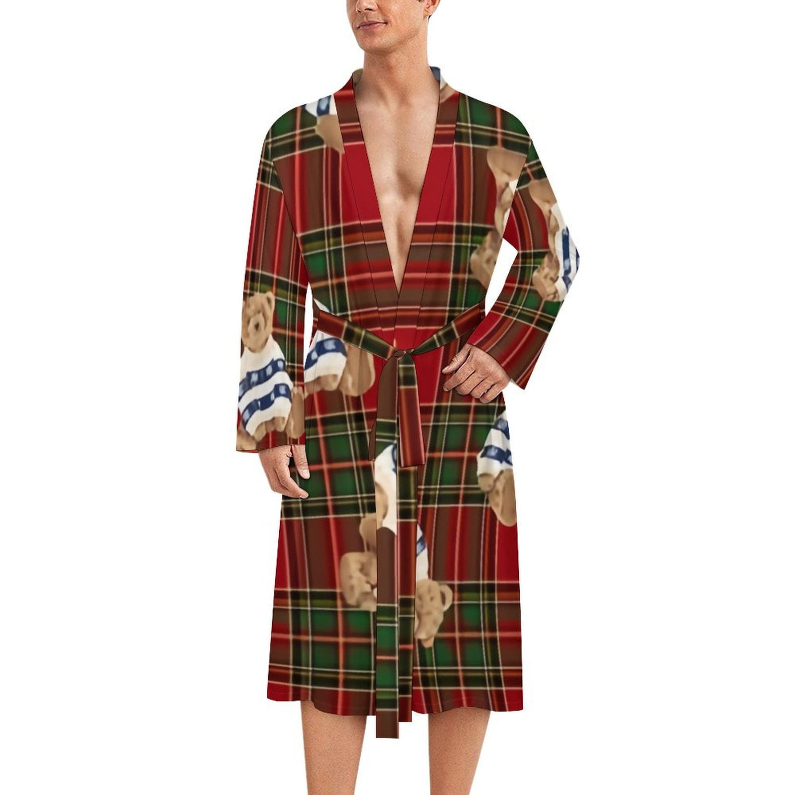 SKYSONIC Mens Robe Lightweight Kimono, Pattern Bear Bathrobes ...