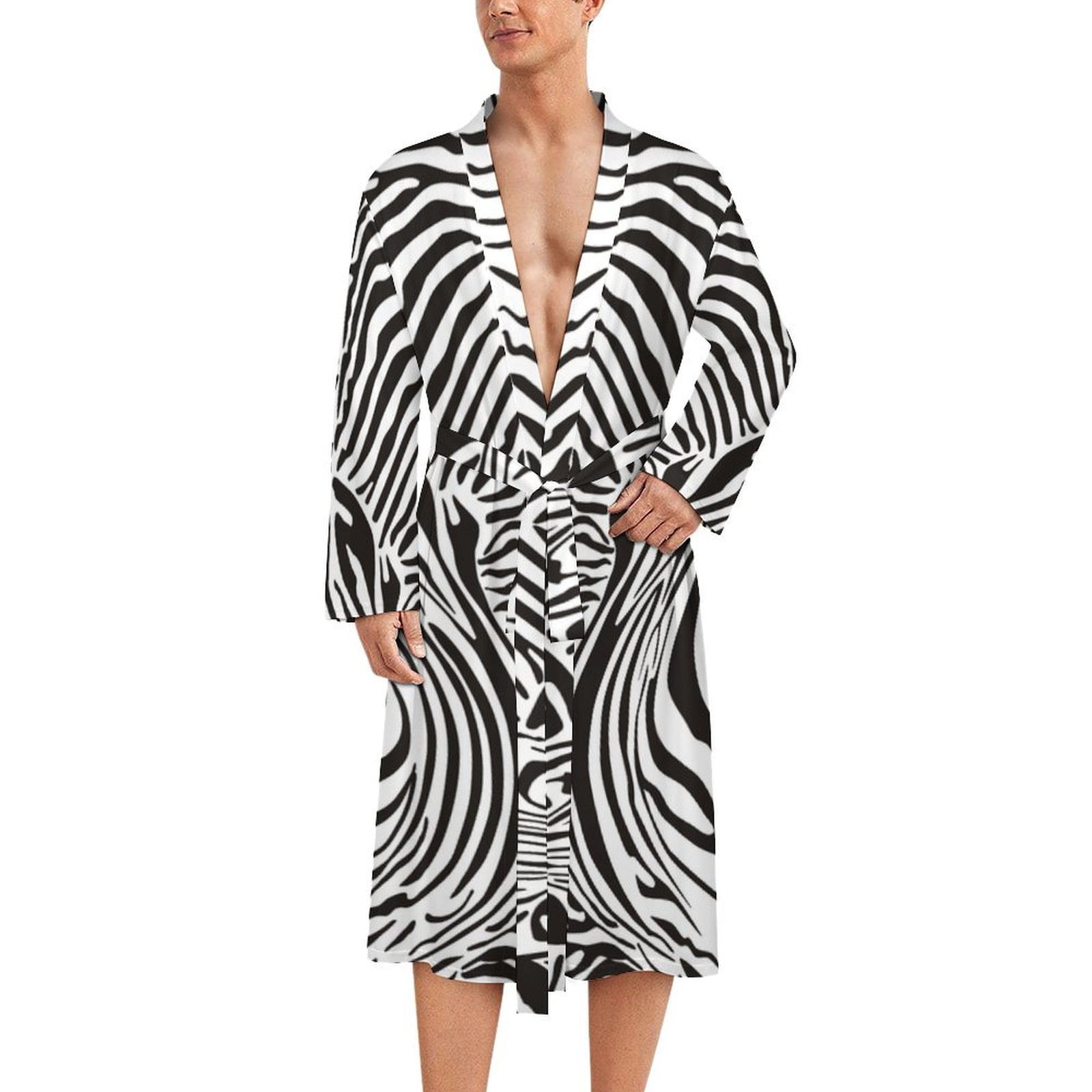 SKYSONIC Mens Robe Lightweight Kimono, Pattern Zebras Skins Bathrobes ...