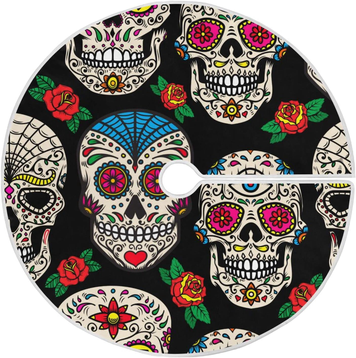 SKYSONIC Mexican Skulls Christmas Tree Skirt 48" Christmas Decorations ...