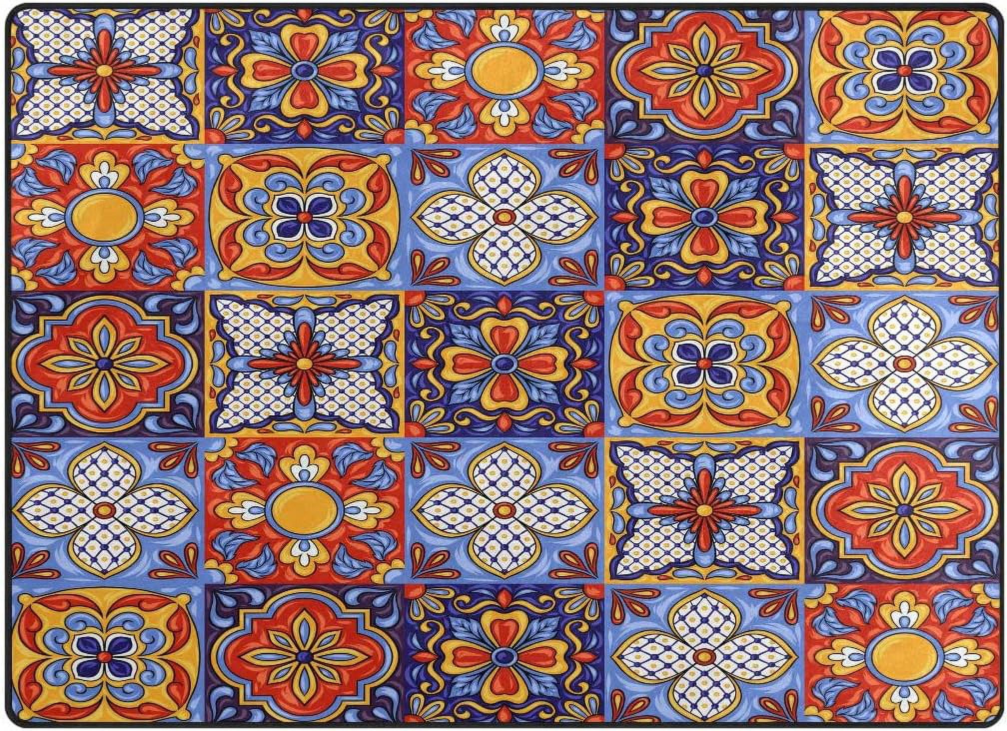 SKYSONIC Mexican Talavera Ceramic Tile Area Rug 4'x5' Pet & Child ...