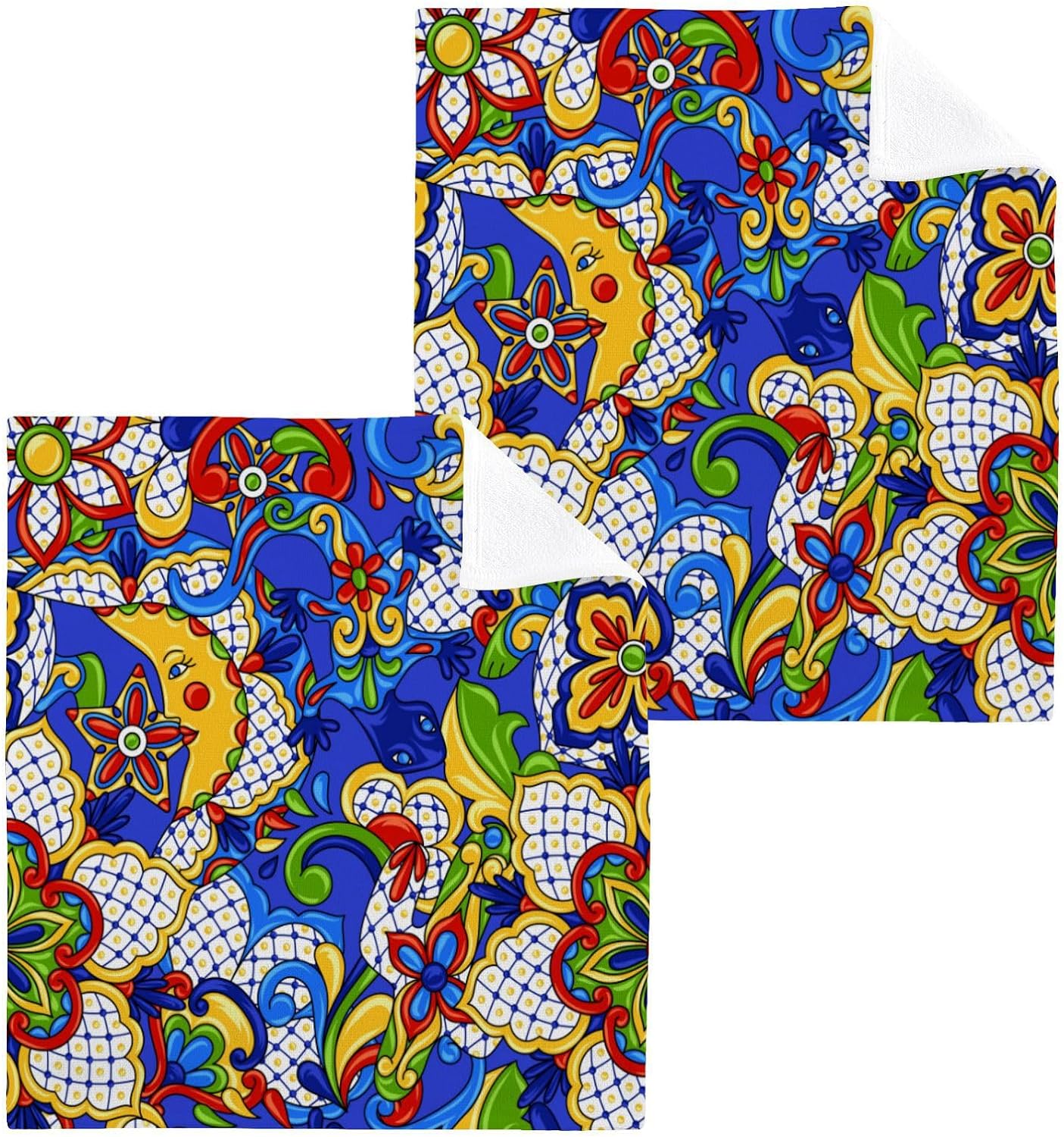 SKYSONIC Mexican Talavera Cotton Washcloths Set of 4, Highly Absorbent ...