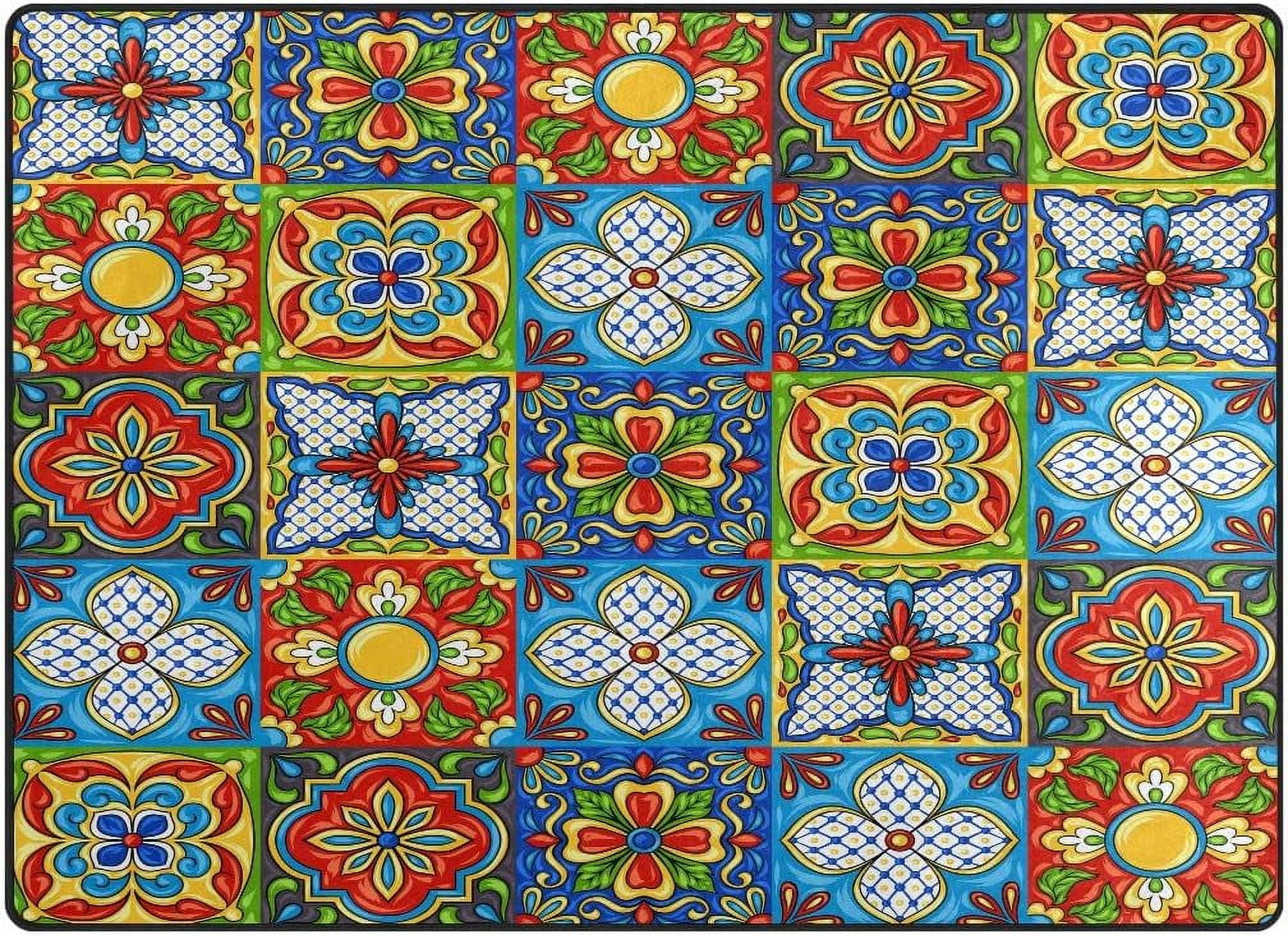 SKYSONIC Mexican Talavera Ethnic Folk Area Rug 80"x58" Pet & Child ...