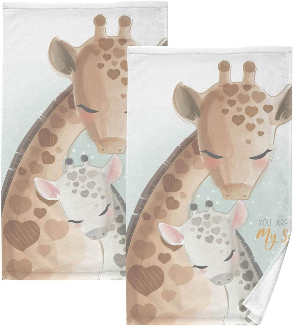 SKYSONIC Mommy Baby Giraffe Hand Towels Set of 2 Soft Absorbent Towel ...
