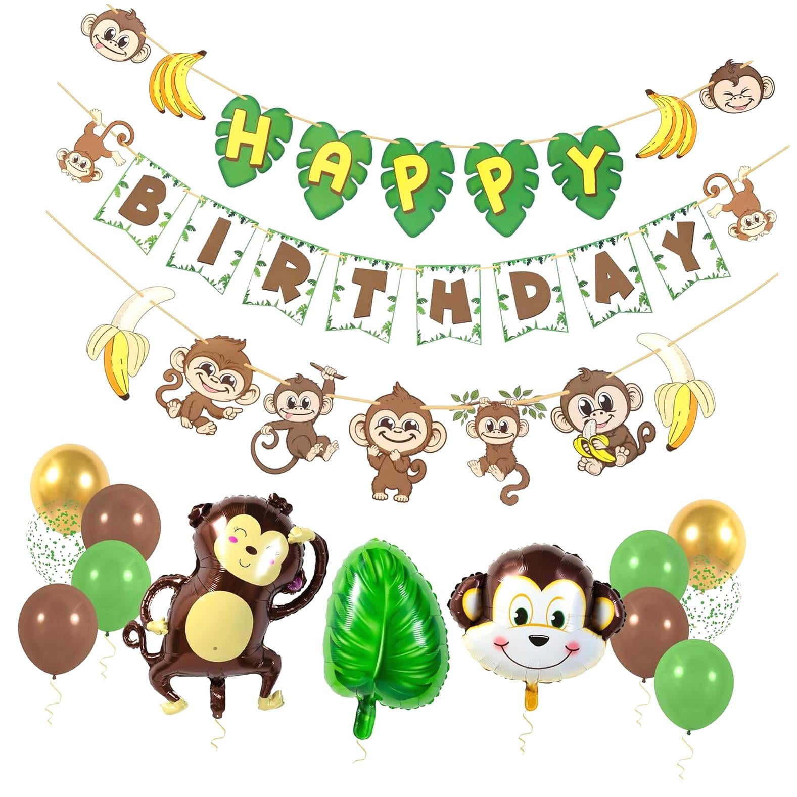 SKYSONIC Monkey Birthday Banner, Monkey Party Decorations, Jungle ...
