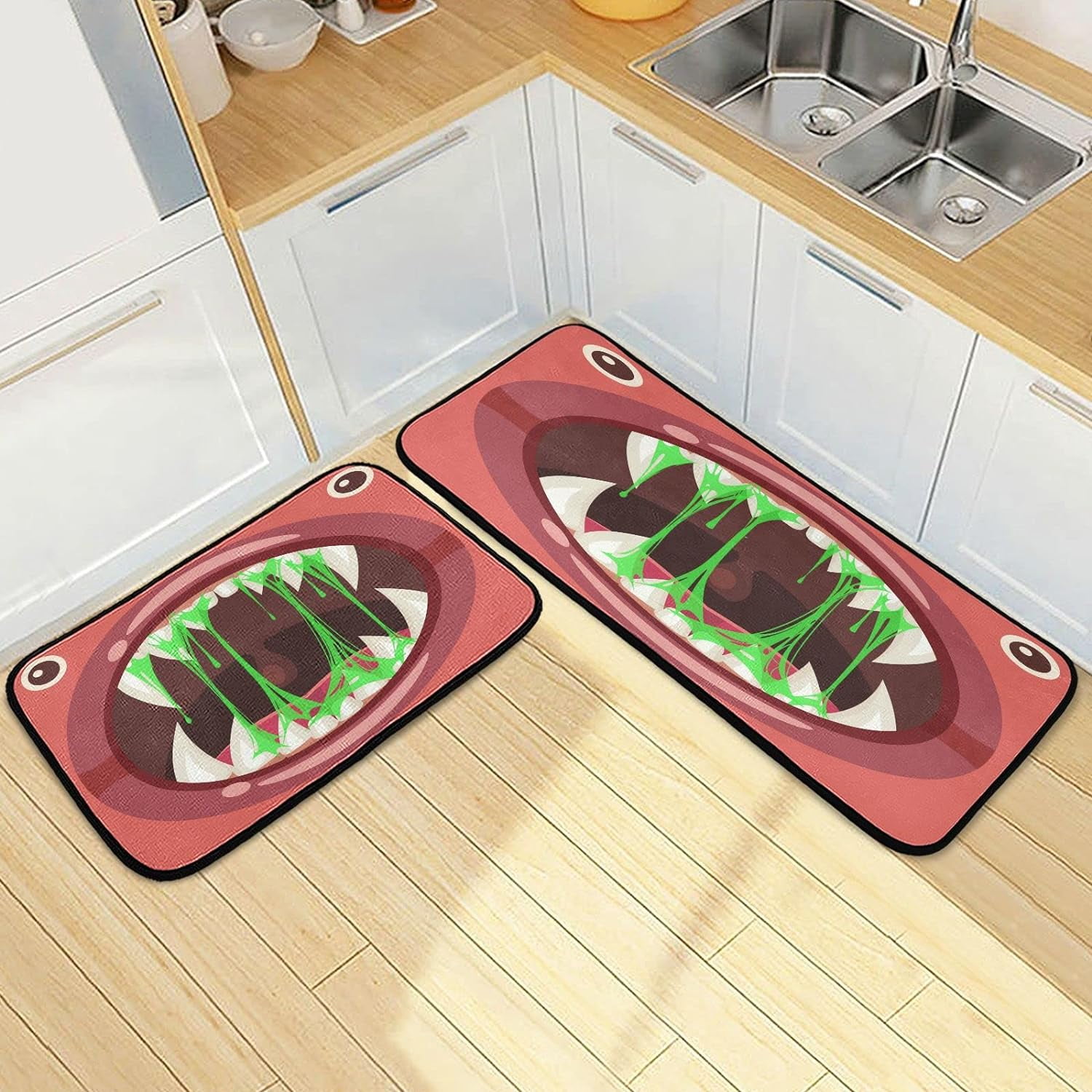 SKYSONIC Monster Mouth Slime Kitchen Mats Set of 2 Sharp Teeth Floor ...