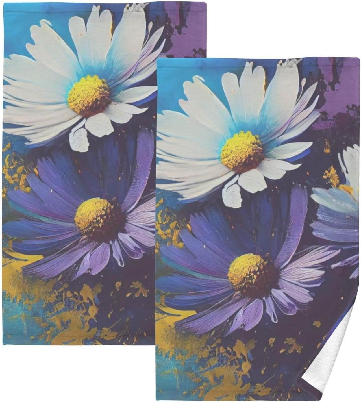 SKYSONIC Multi Colored Daisy Hand Towels 2 Pack, Cotton Bath Towel for ...