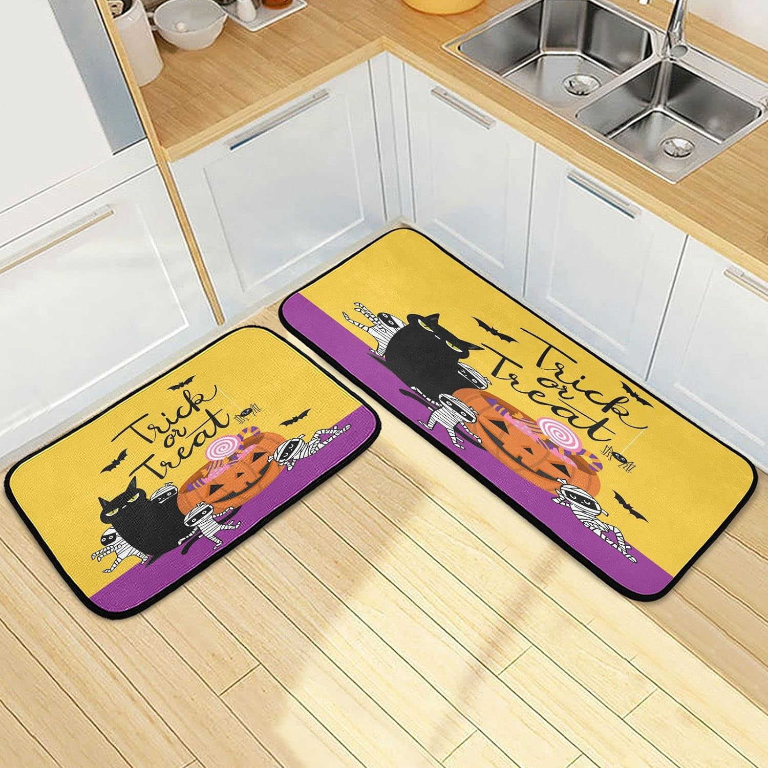 SKYSONIC Mummy Pumpkin Candy Kitchen Rugs 2 Pieces, Trick Or Treat ...