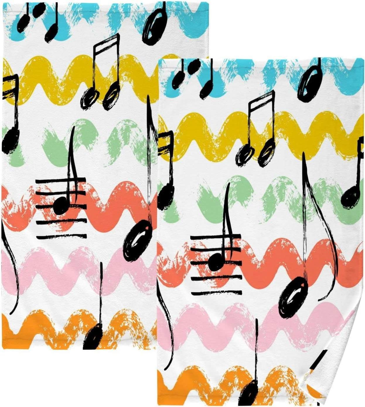 SKYSONIC Music Notes Waves Ultra Soft 2 PCS Towel Set, Highly Absorbent ...