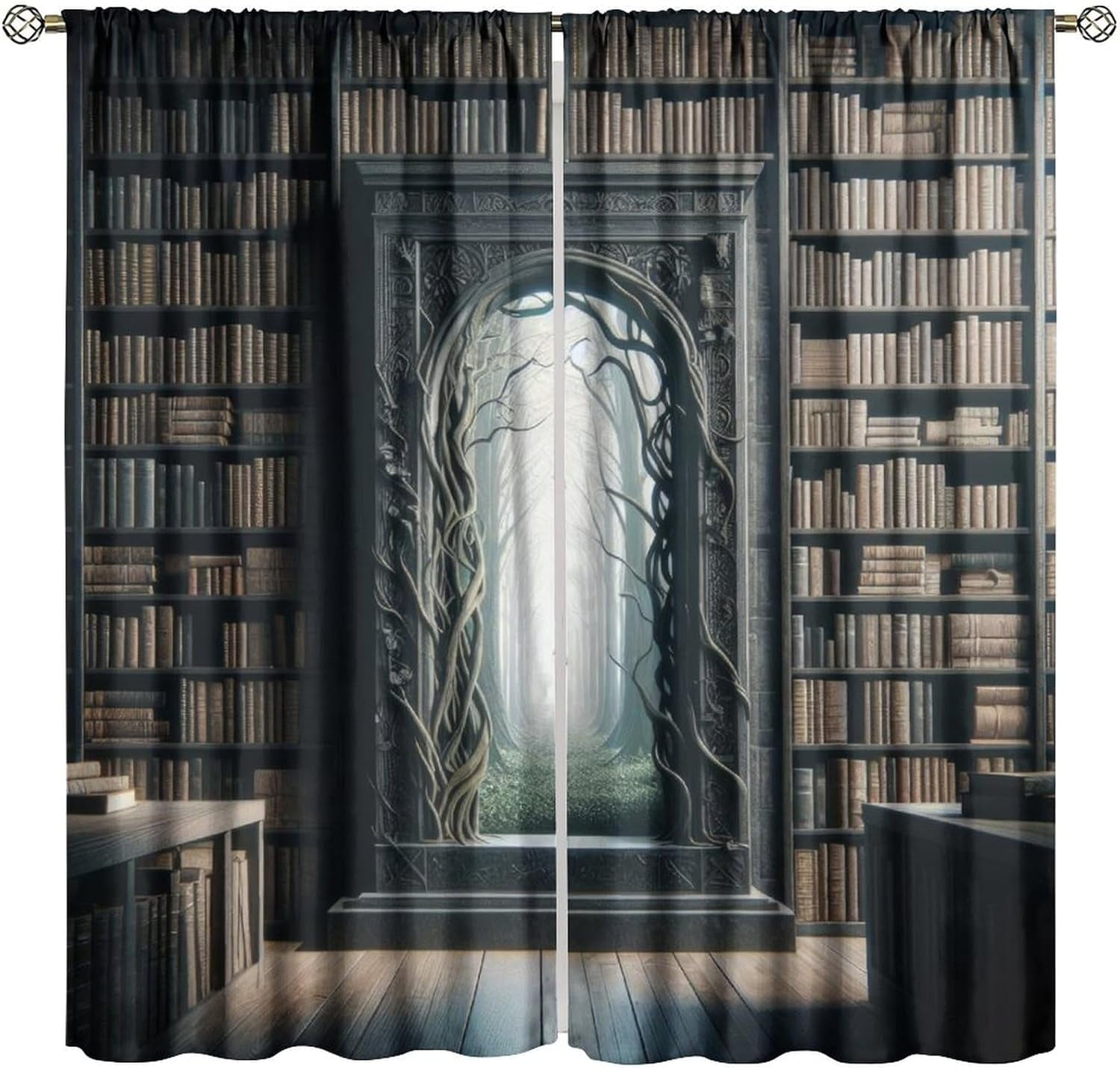 SKYSONIC Mystical Library Curtains, Vintage Medival Gothic Arch Door ...