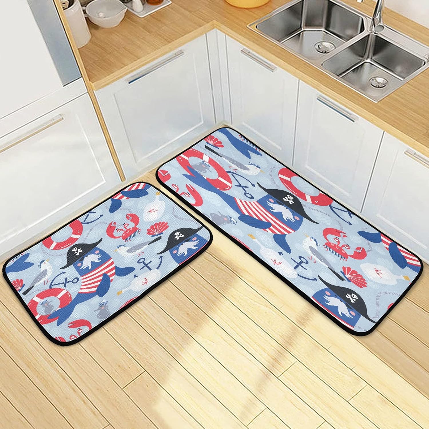 SKYSONIC Nautical Pirates Seal Kitchen Mats and Rugs Cute Marine ...