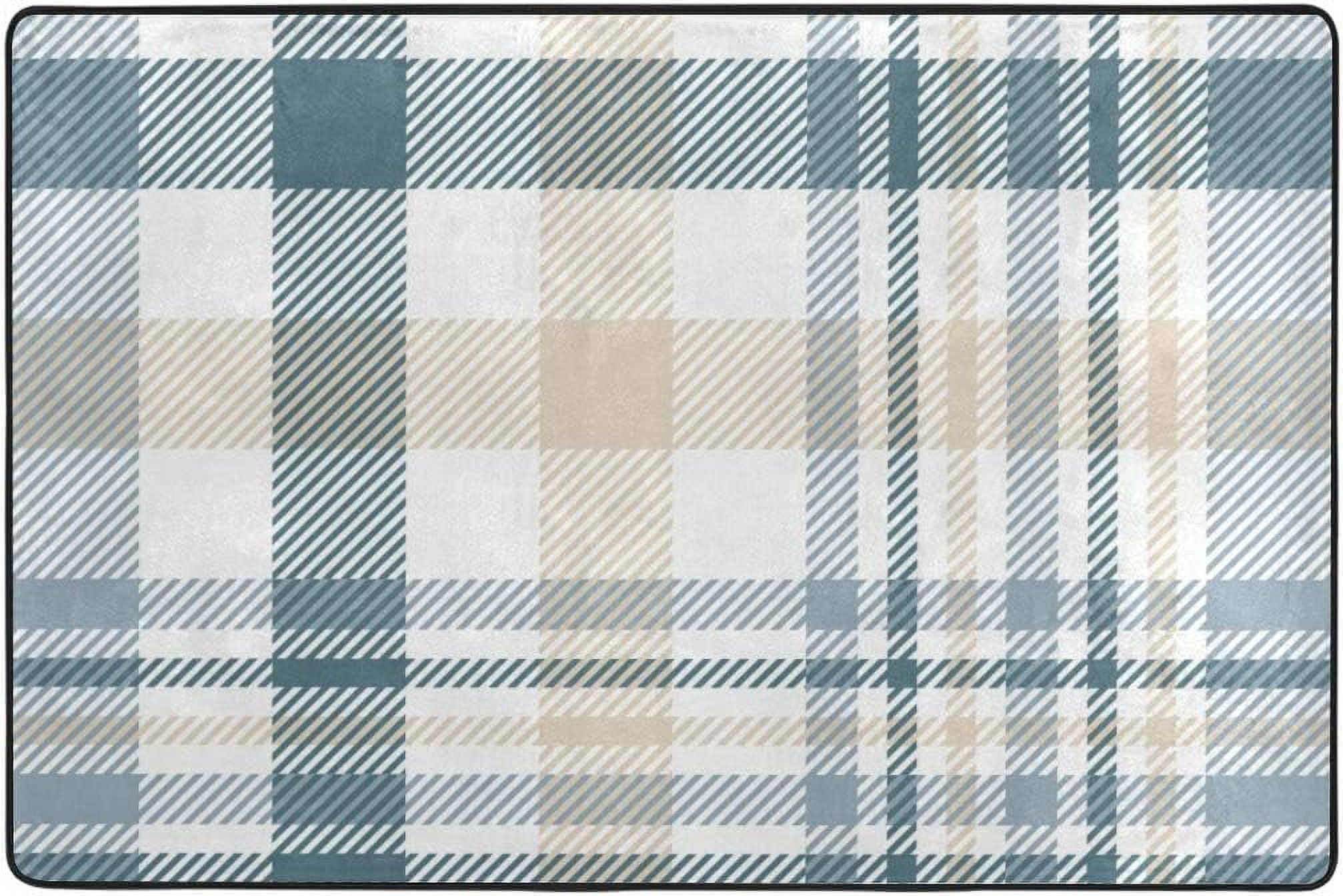 SKYSONIC Neutral Simple Tartan Plaid Lightweight Carpet Mats Area Soft ...