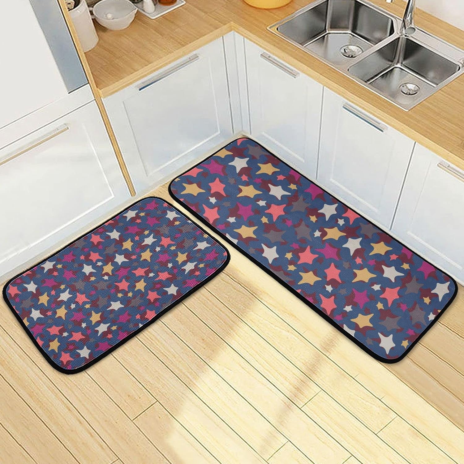 SKYSONIC Night Sky Stars Kitchen Rugs Set of 2, Patriotic Memorial Day ...
