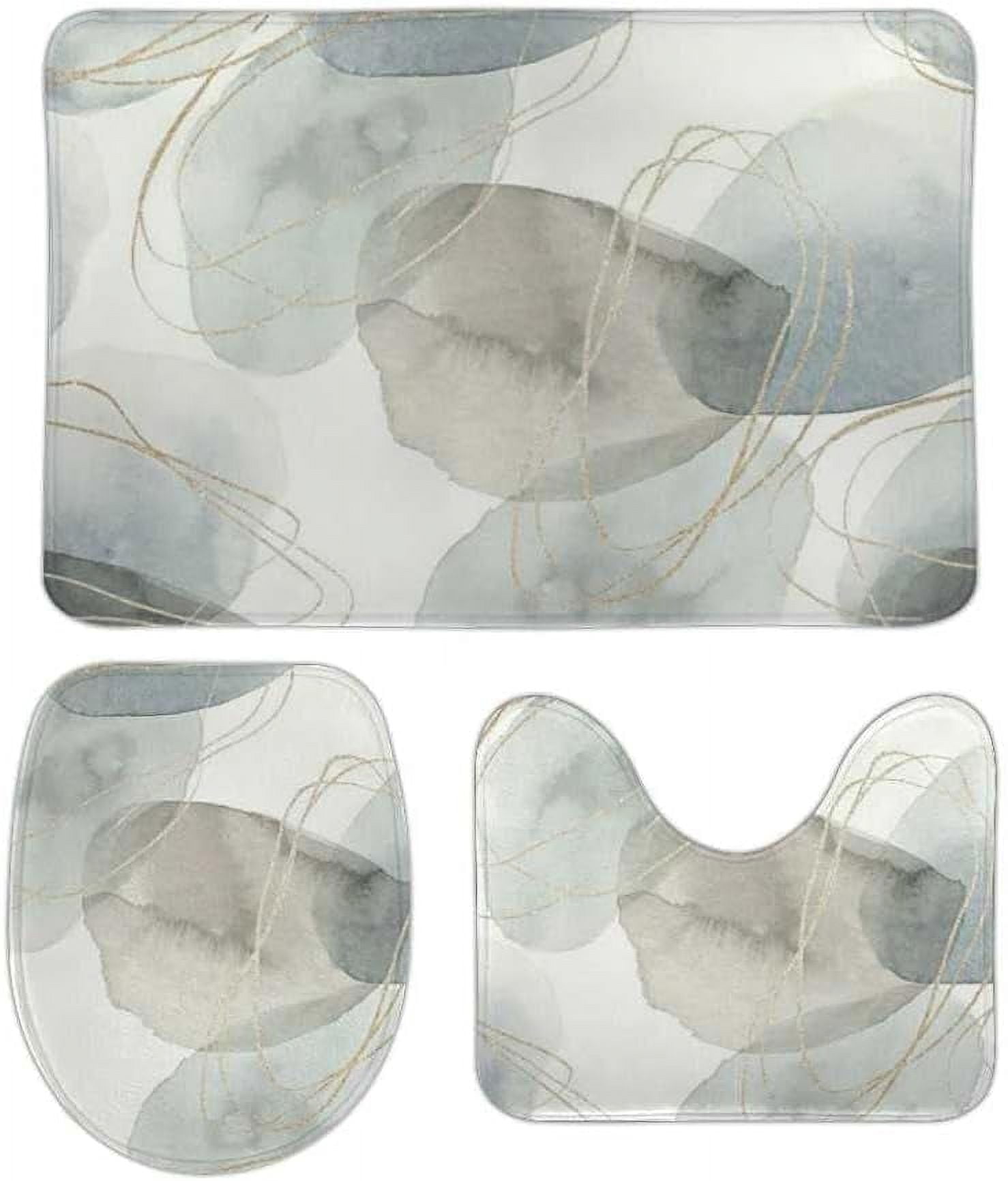 SKYSONIC Non-Slip 3 Piece Bathroom Rug Set Abstract Geometric Shapes ...
