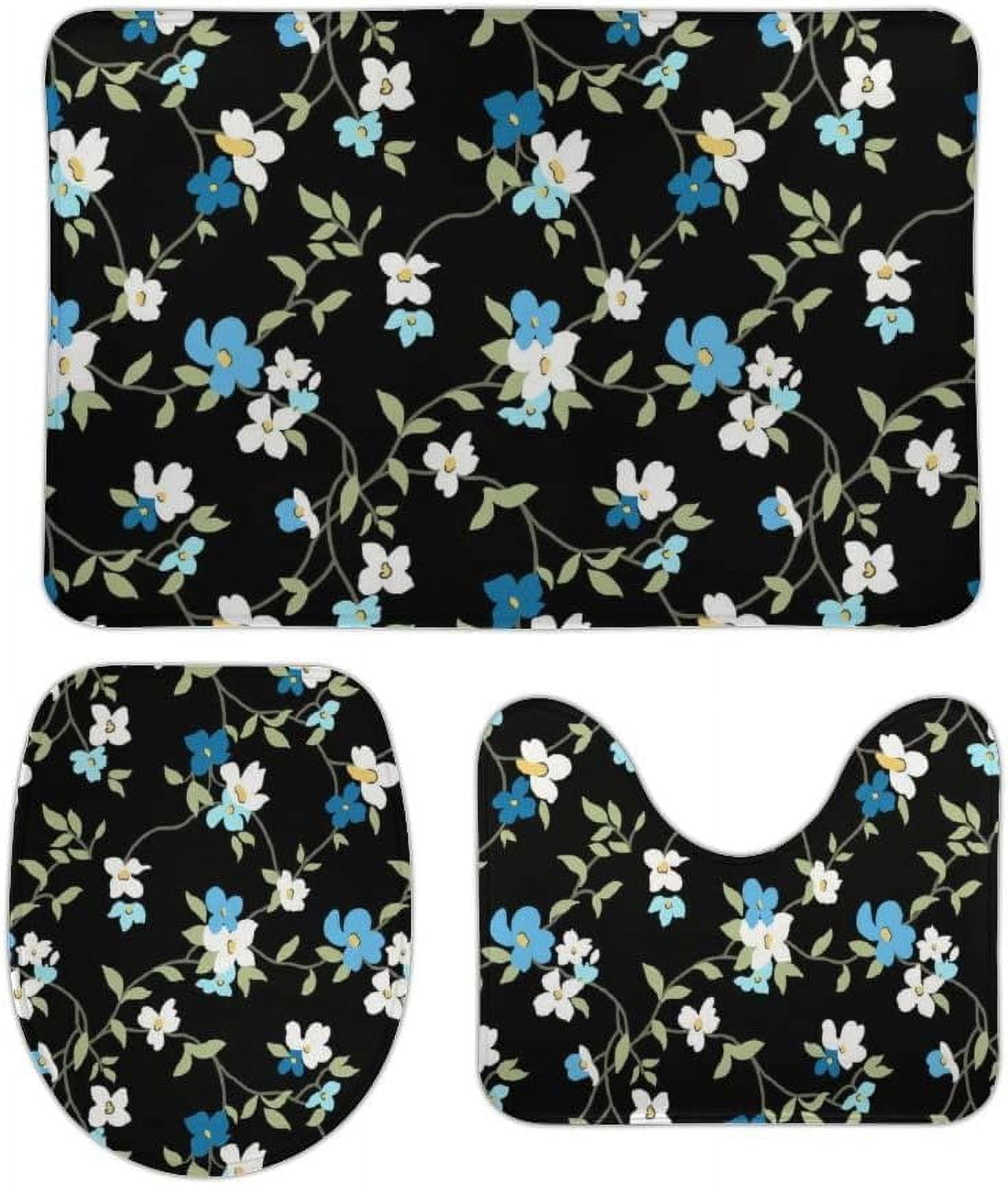 SKYSONIC Non-Slip 3 Piece Bathroom Rug Set Beautiful Floral Pattern ...