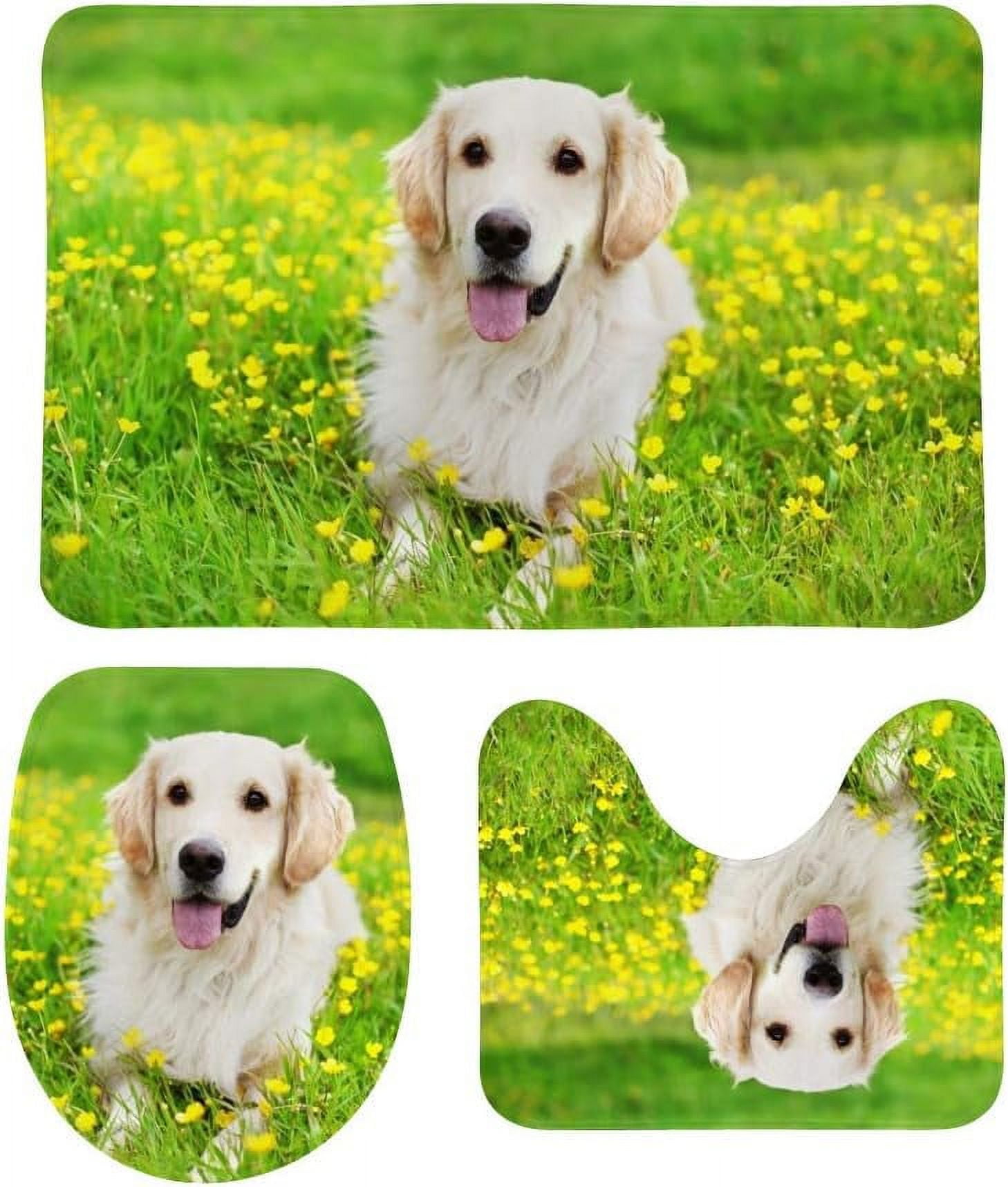 SKYSONIC Non-Slip 3 Piece Bathroom Rug Set Beautiful Golden Retriever ...