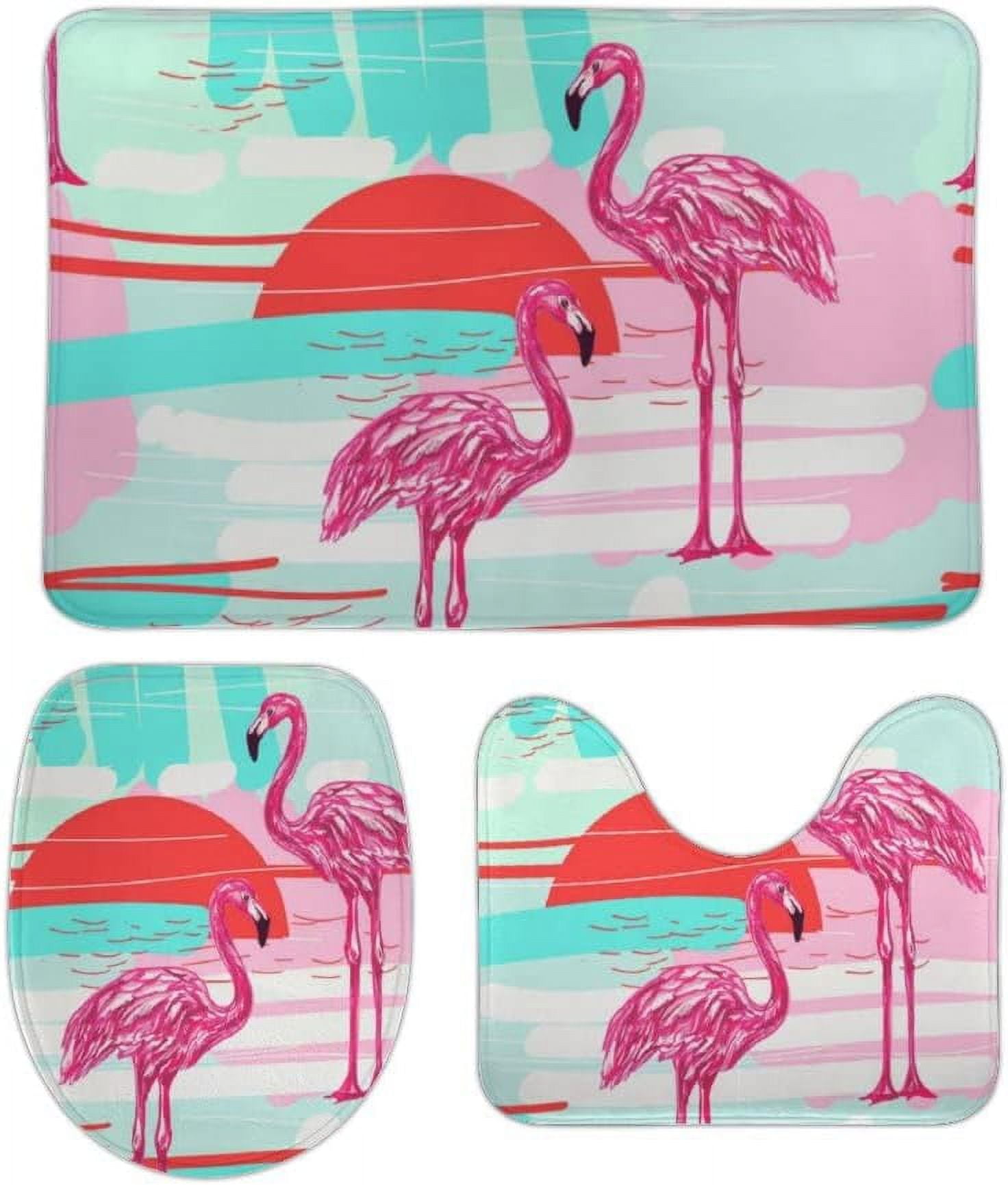SKYSONIC Non-Slip 3 Piece Bathroom Rug Set Beautiful Tropical Pattern ...