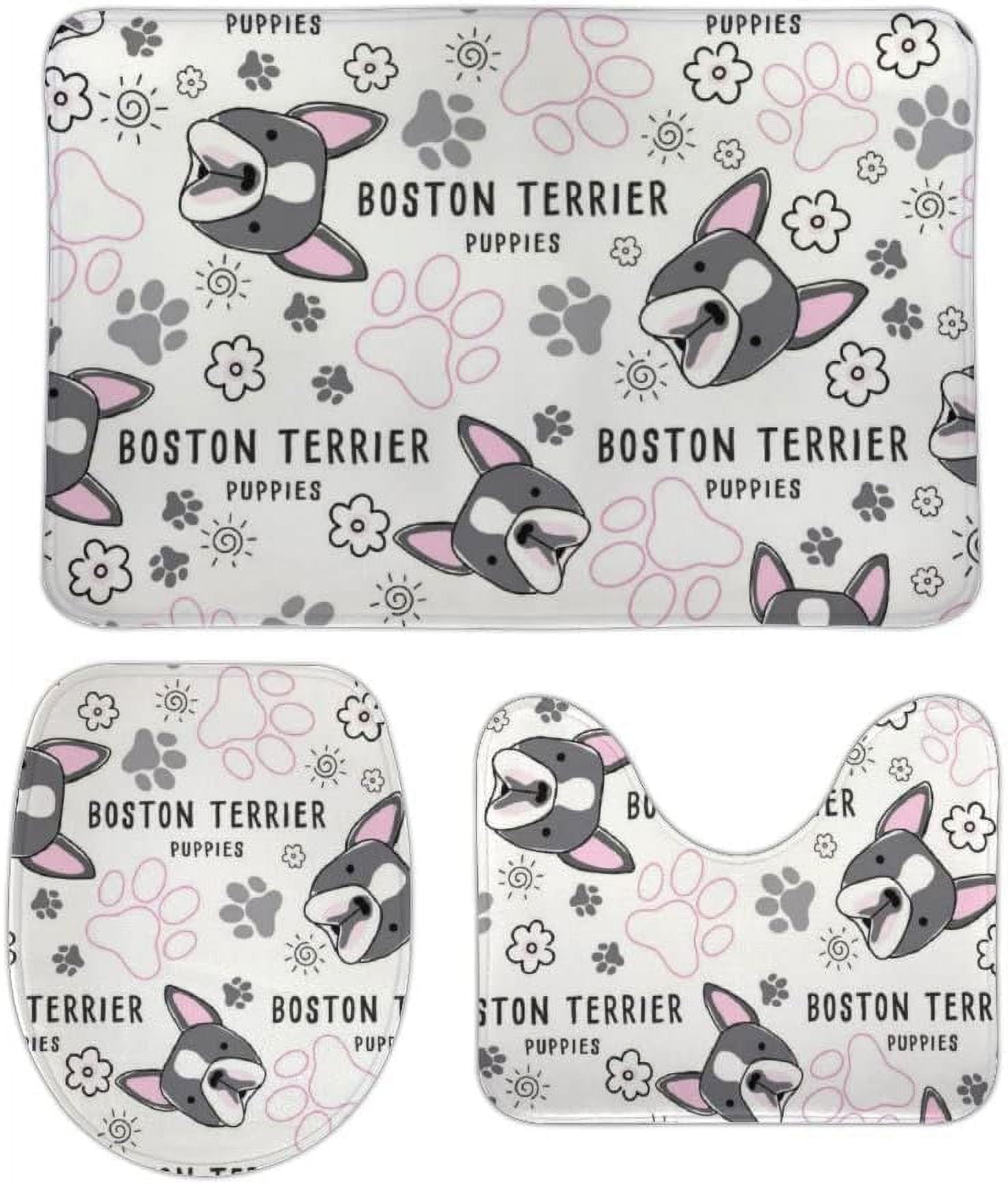 SKYSONIC Non-Slip 3 Piece Bathroom Rug Set Boston Terrier Puppies Soft ...