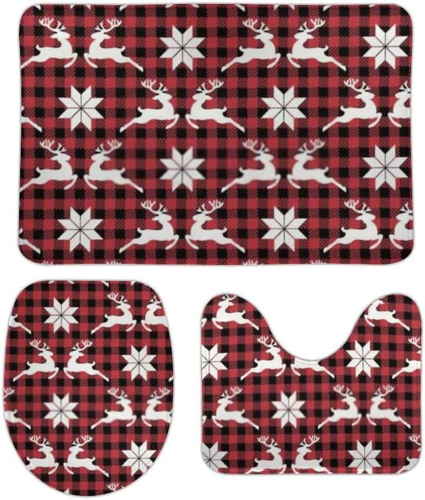 SKYSONIC Non-Slip 3 Piece Bathroom Rug Set Christmas Deer Flower at ...