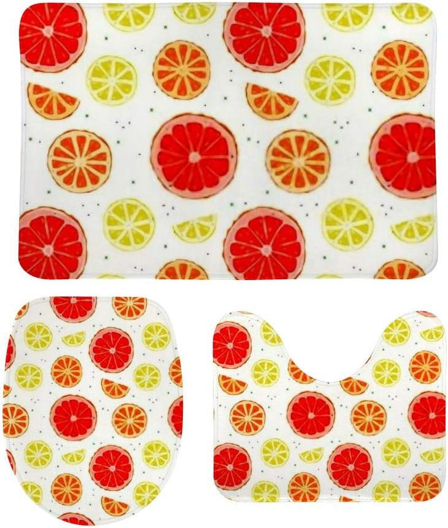 SKYSONIC Non-Slip 3 Piece Bathroom Rug Set Citrus Mix On White Soft ...