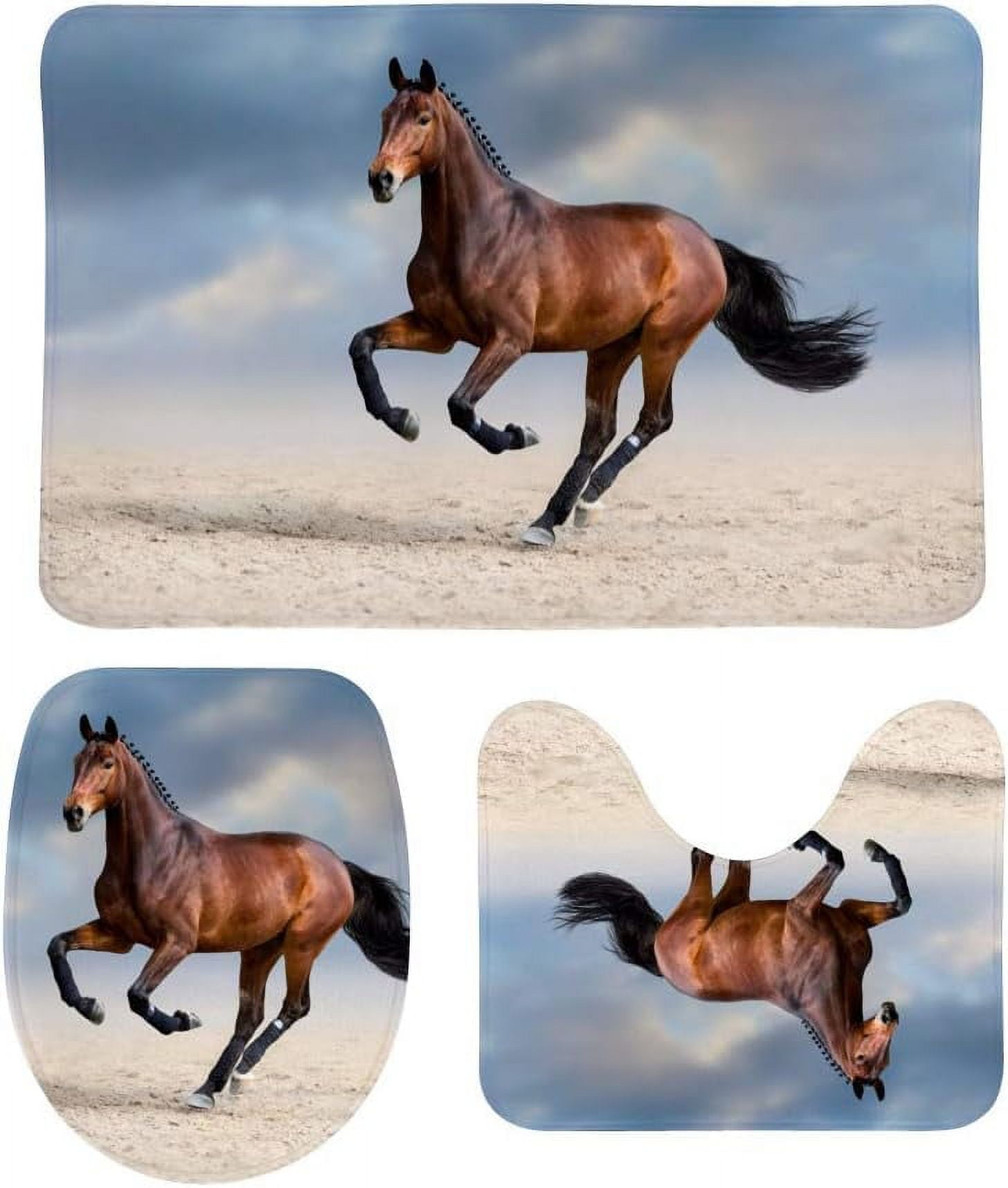 SKYSONIC Non-Slip 3 Piece Bathroom Rug Set Cool Horse Running Soft ...