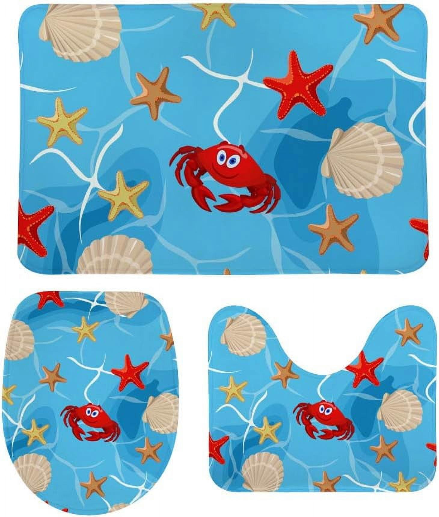 SKYSONIC Non-Slip 3 Piece Bathroom Rug Set Crab Shell Starfish On Clean ...