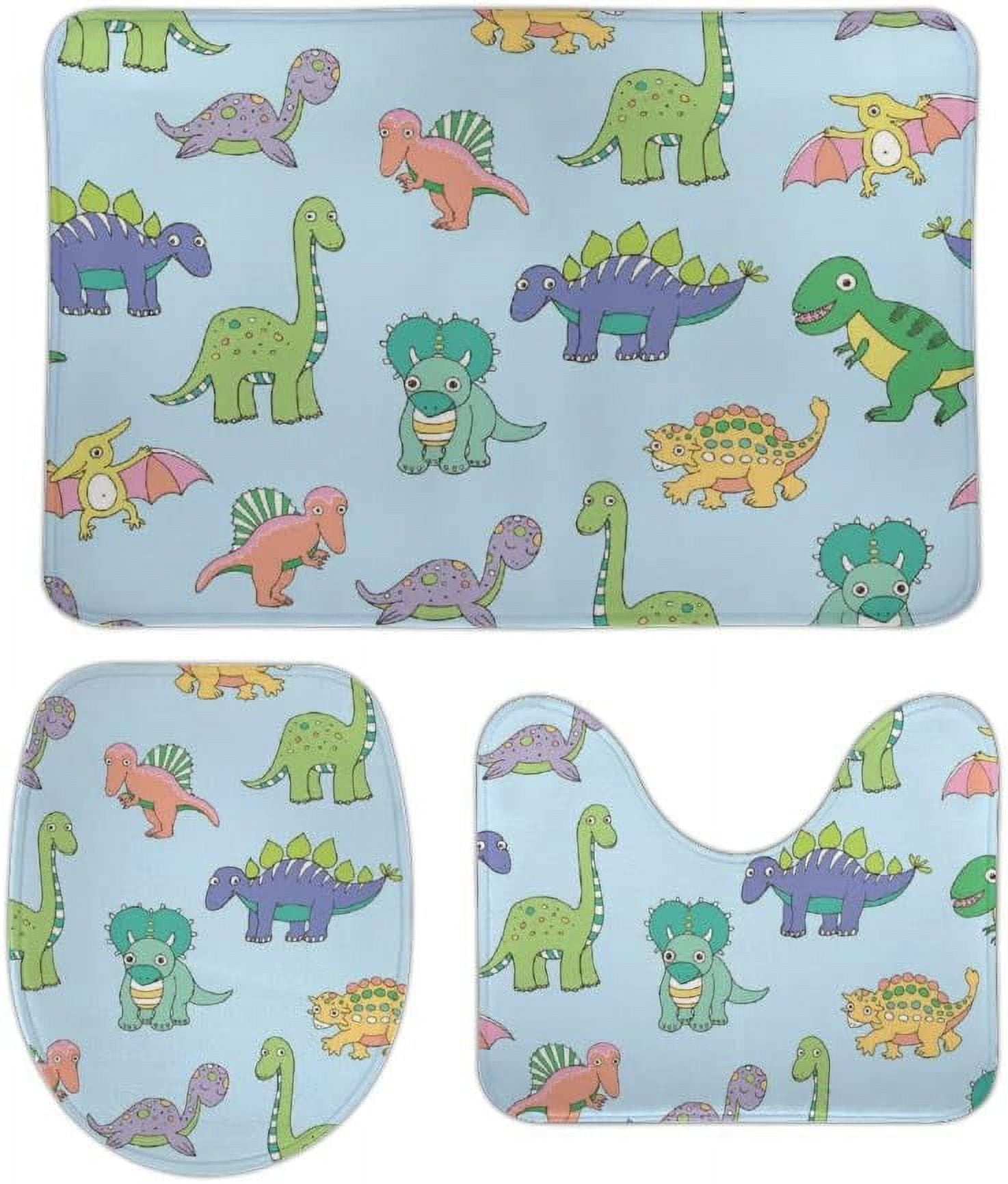 SKYSONIC Non-Slip 3 Piece Bathroom Rug Set Cute Little Dinosaurs on ...