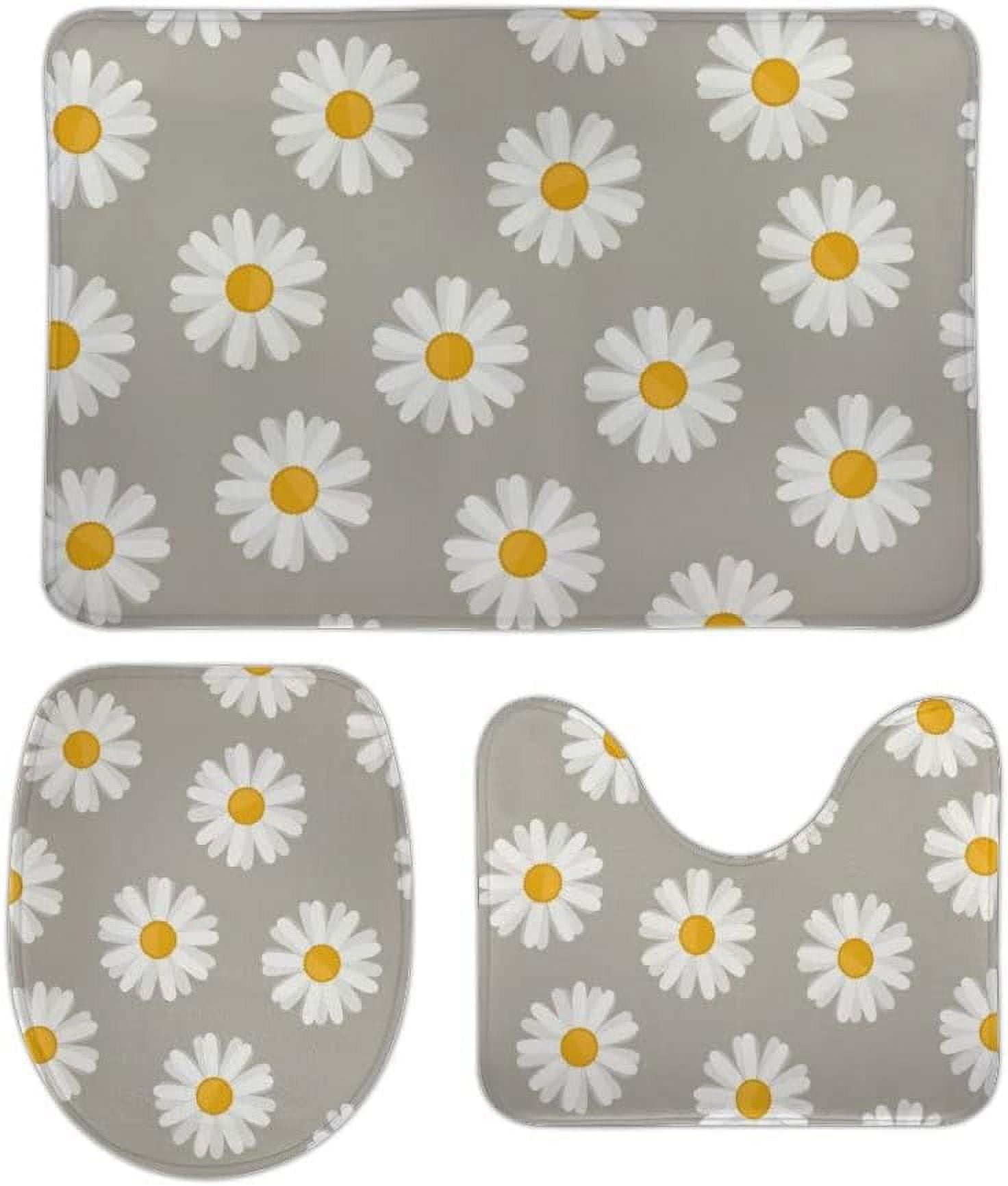 SKYSONIC Non-Slip 3 Piece Bathroom Rug Set Daisy Flowers Soft Contour ...