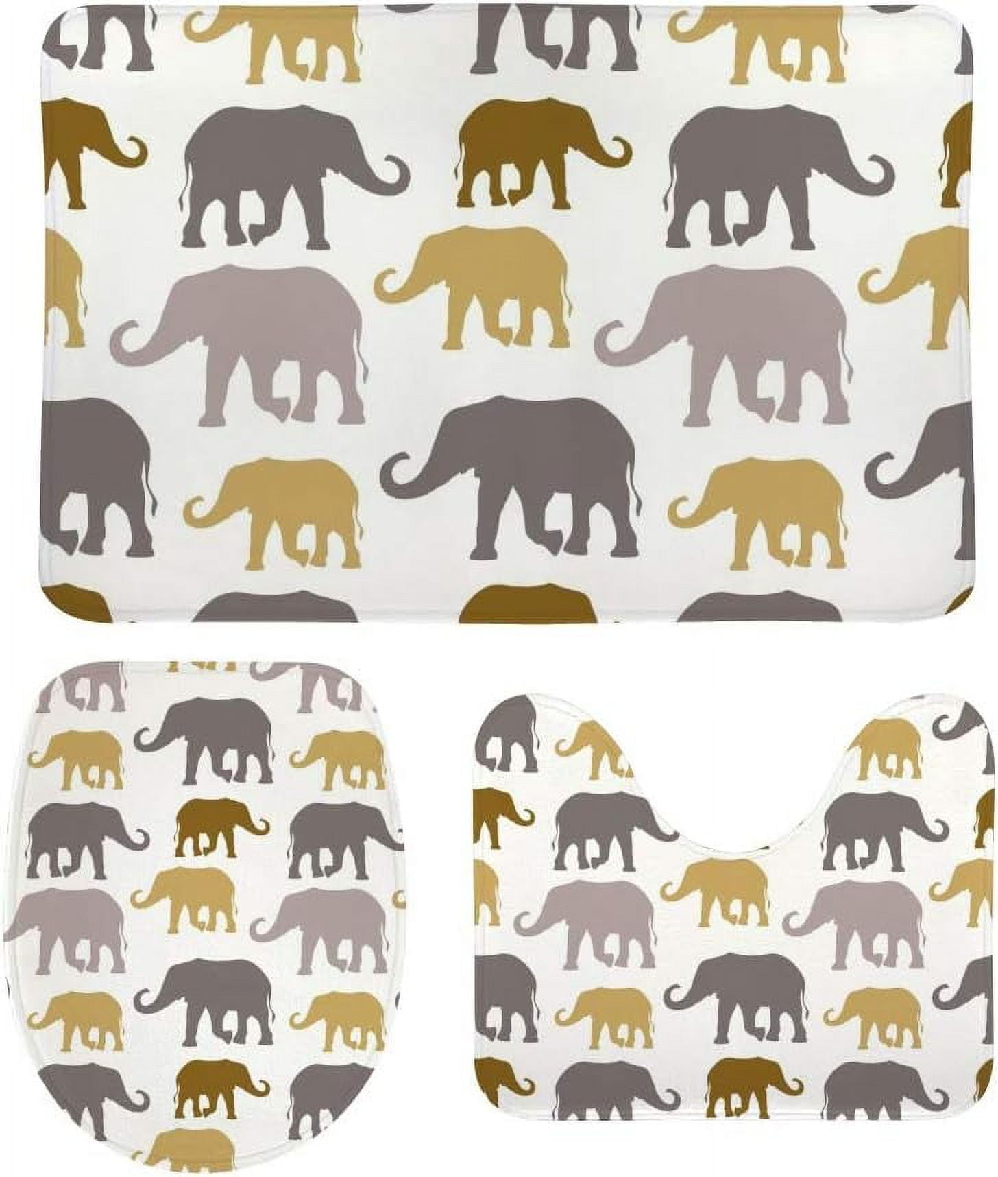 SKYSONIC Non-Slip 3 Piece Bathroom Rug Set Elephants On White Soft ...