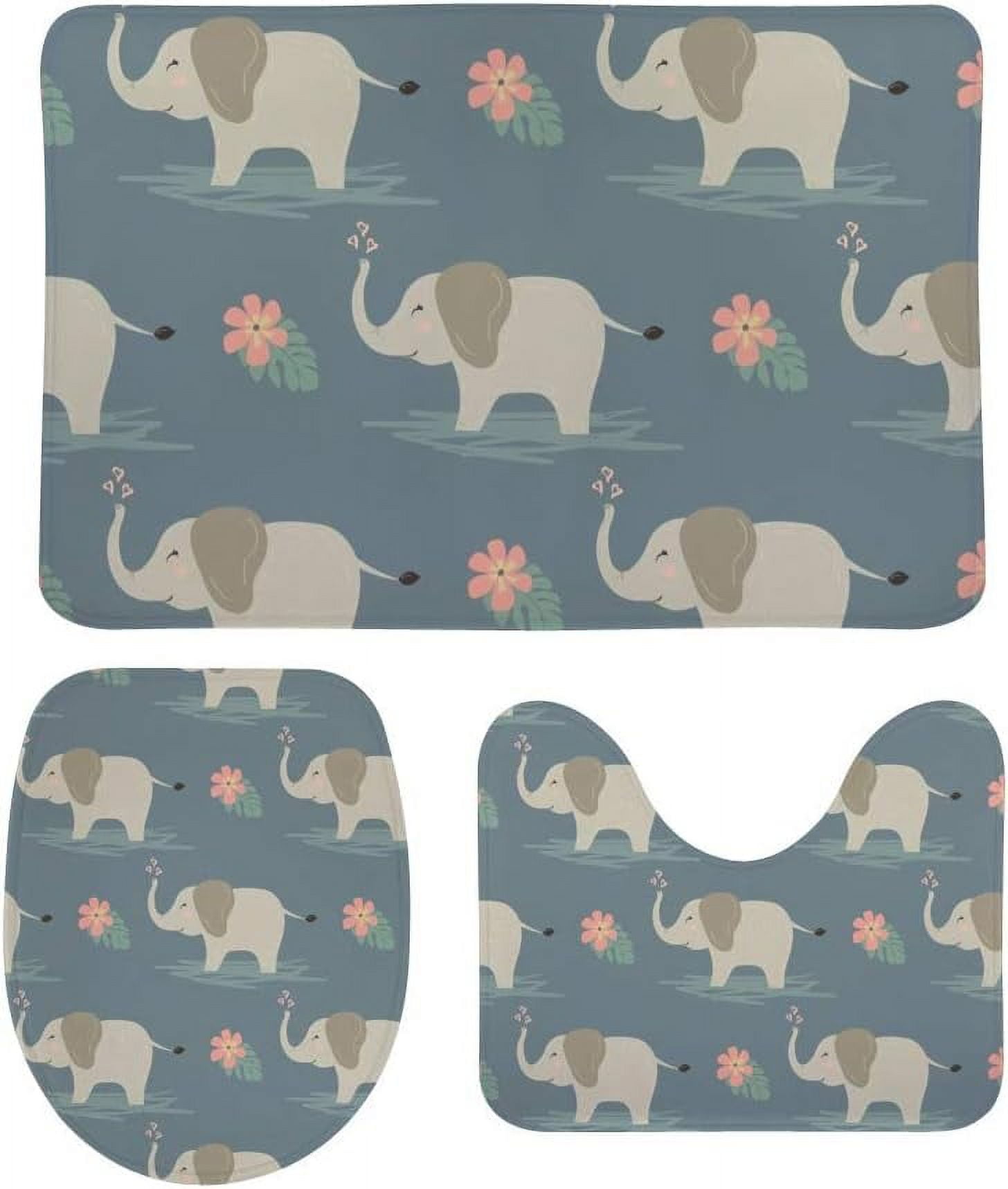 SKYSONIC Non-Slip 3 Piece Bathroom Rug Set Elephants in Pastel Colors ...