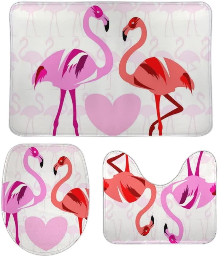 SKYSONIC Non-Slip 3 Piece Bathroom Rug Set Flamingo Couples Soft ...