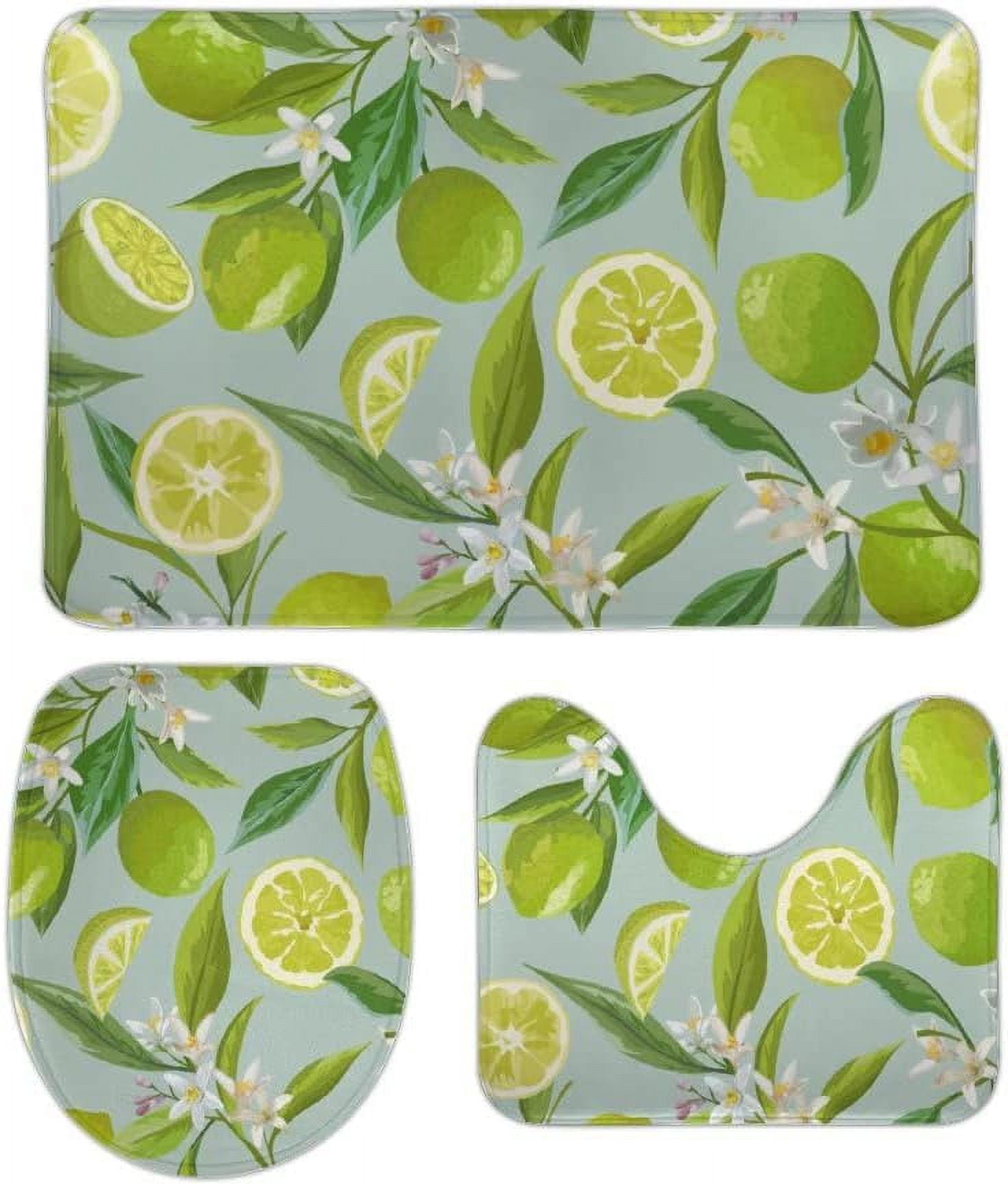 SKYSONIC Non-Slip 3 Piece Bathroom Rug Set Flowers Leaves Limes Lemons ...