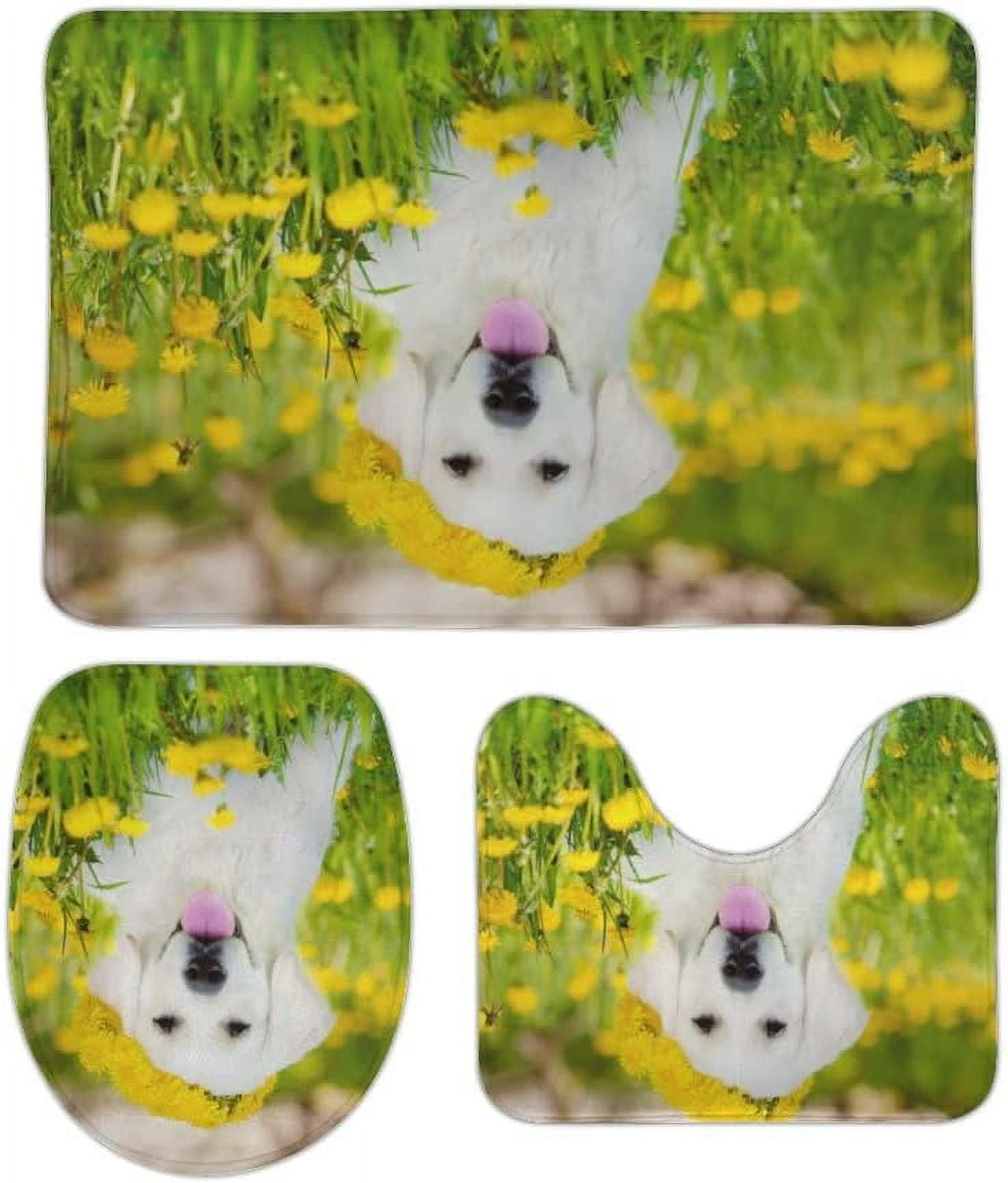 SKYSONIC Non-Slip 3 Piece Bathroom Rug Set Golden Retriever Dog in ...