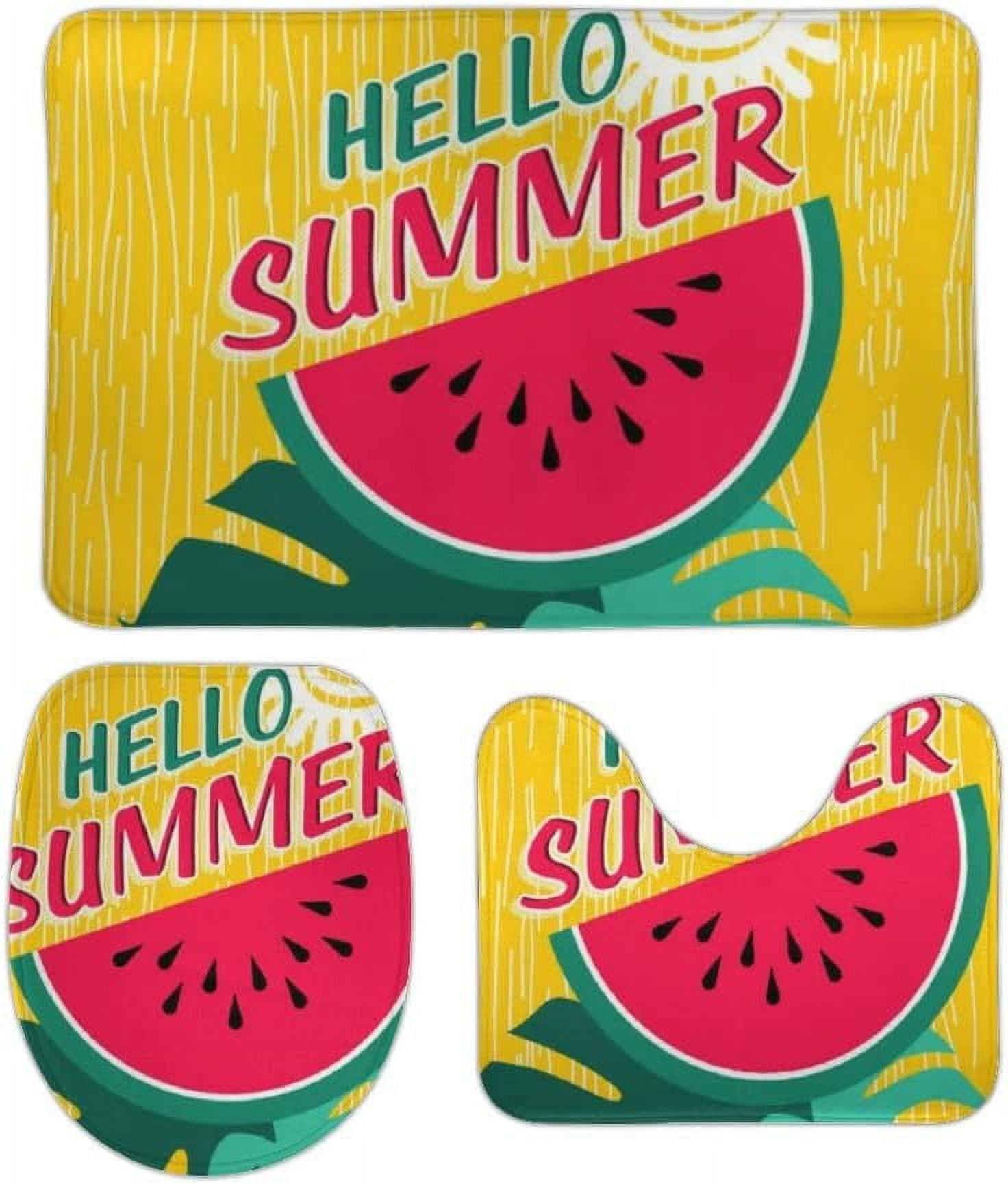 SKYSONIC Non-Slip 3 Piece Bathroom Rug Set Hello Summer Watermelon ...