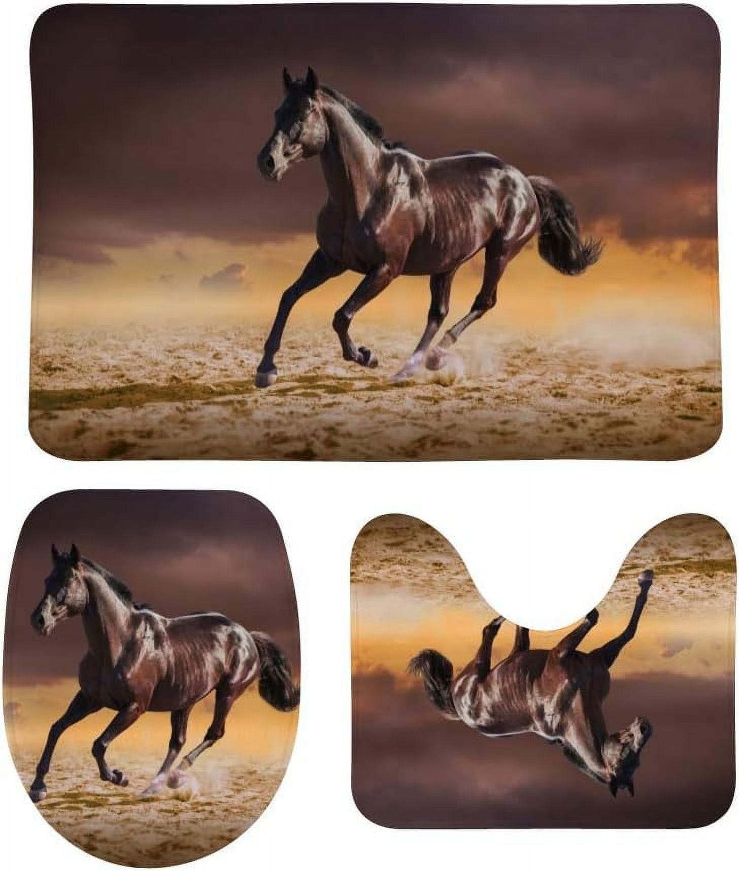 Non-Slip 3 Piece Bathroom Rug Set Horse Running Alone Soft Contour Rug ...