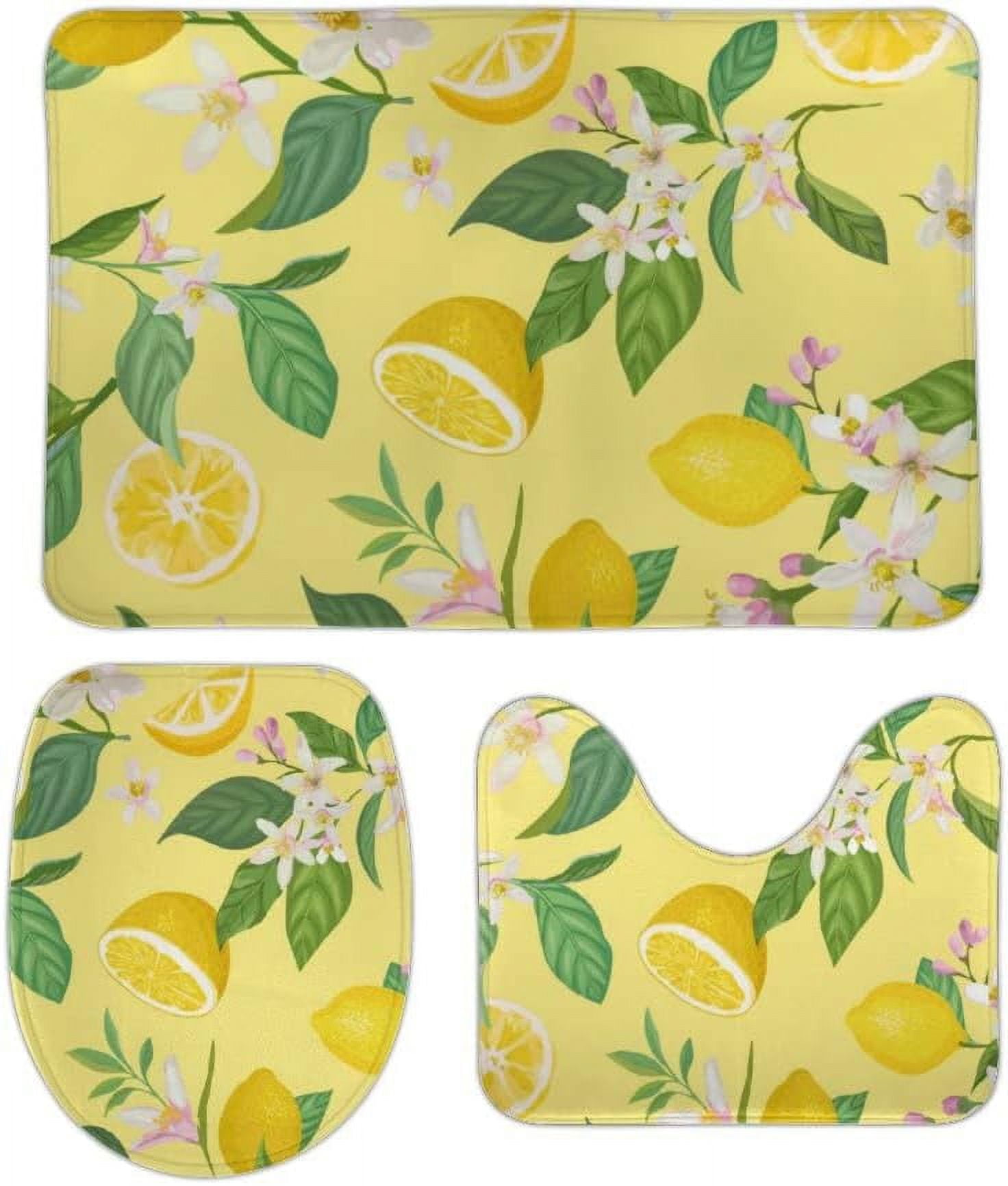SKYSONIC Non-Slip 3 Piece Bathroom Rug Set Lemon with Tropical Leaves ...