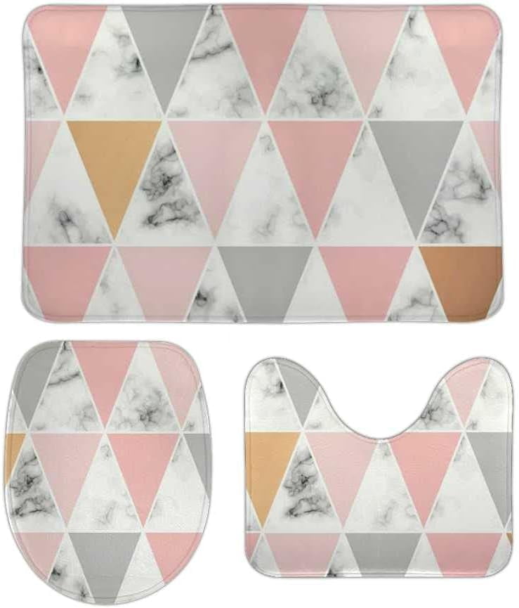 SKYSONIC Non-Slip 3 Piece Bathroom Rug Set Marble Texture Triangles ...